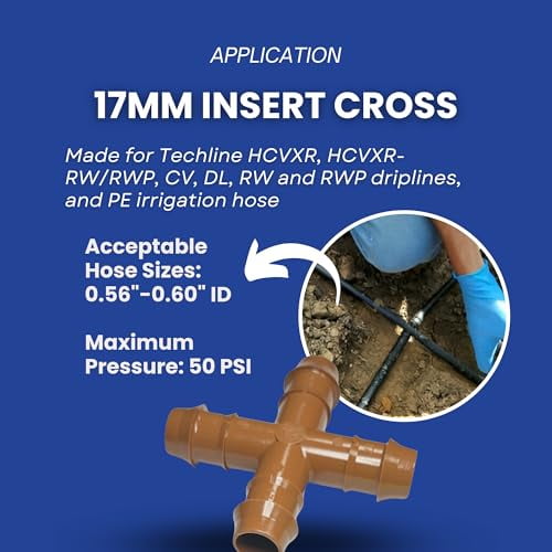 17mm Techline Insert Cross - Drip Irrigation Barbed Cross Connector (50 ...