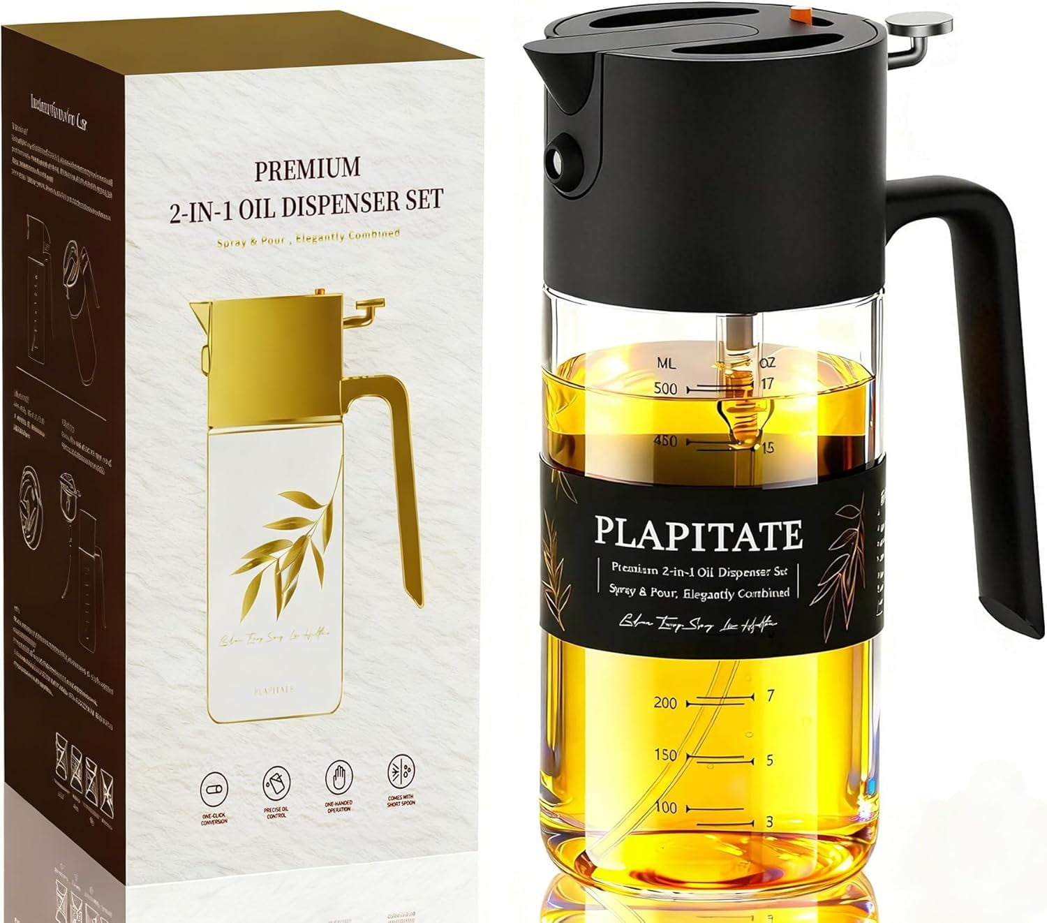 17oz/500ml Premium Olive Oil Sprayer for Cooking, 2 in 1 Glass Olive ...