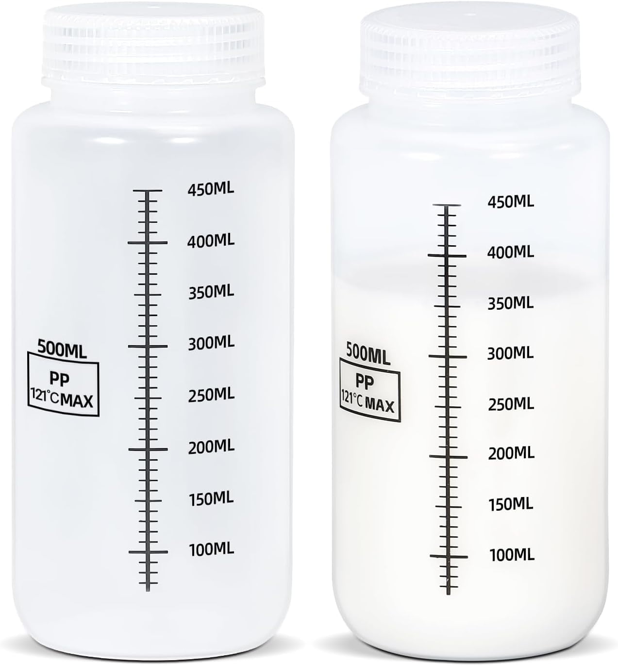 17oz/500ml Wide Mouth Plastic Bottles with Airtight Lids, Graduated ...