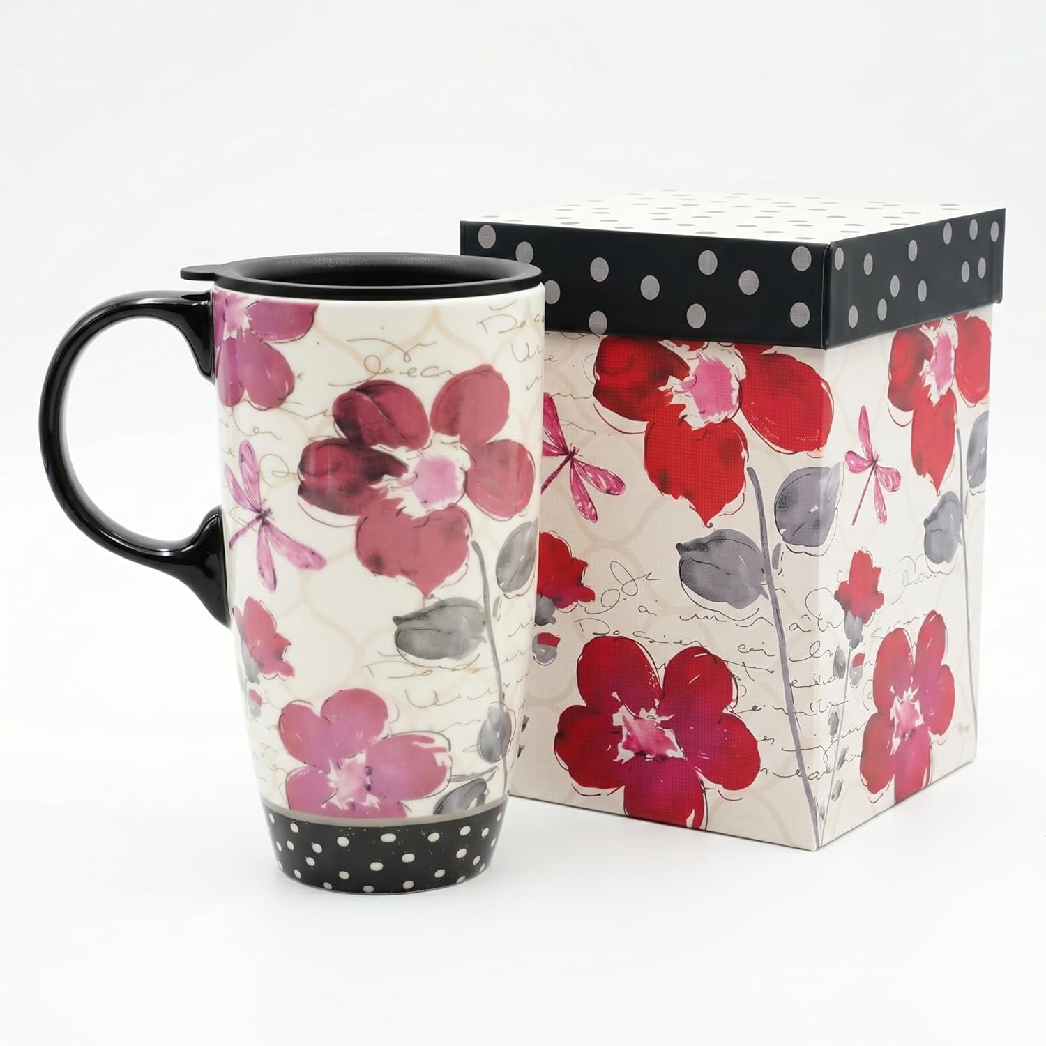 17oz Ceramic Travel Mug with Lid & Handle, Porcelain Coffee Cup with ...