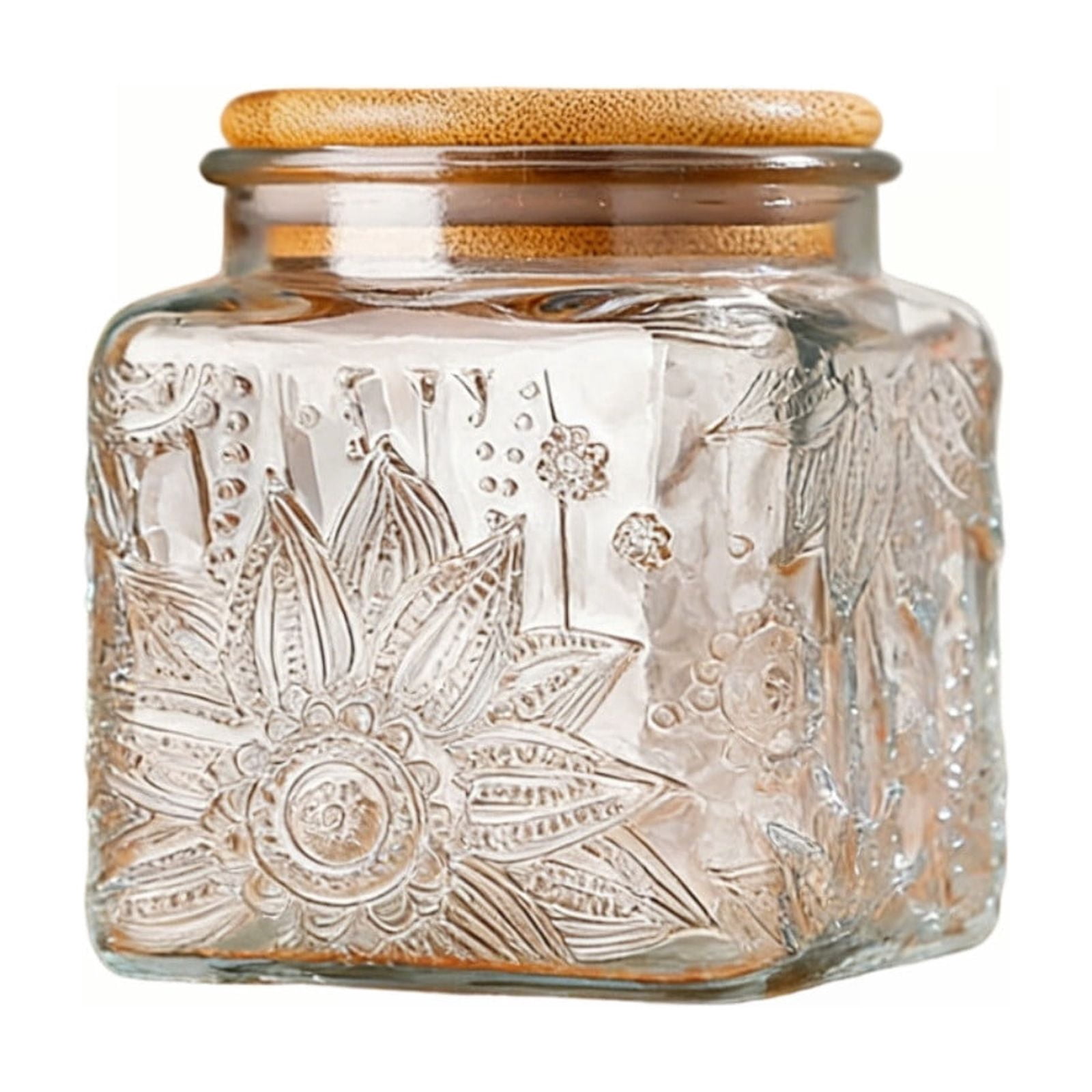 17oz Clear Embossed Glass Jar Airtight Food Storage Container, Square ...