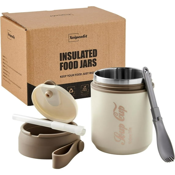 17oz Insulated Lunch Jar with Handle & Folding Spoon - Leakproof Hot ...