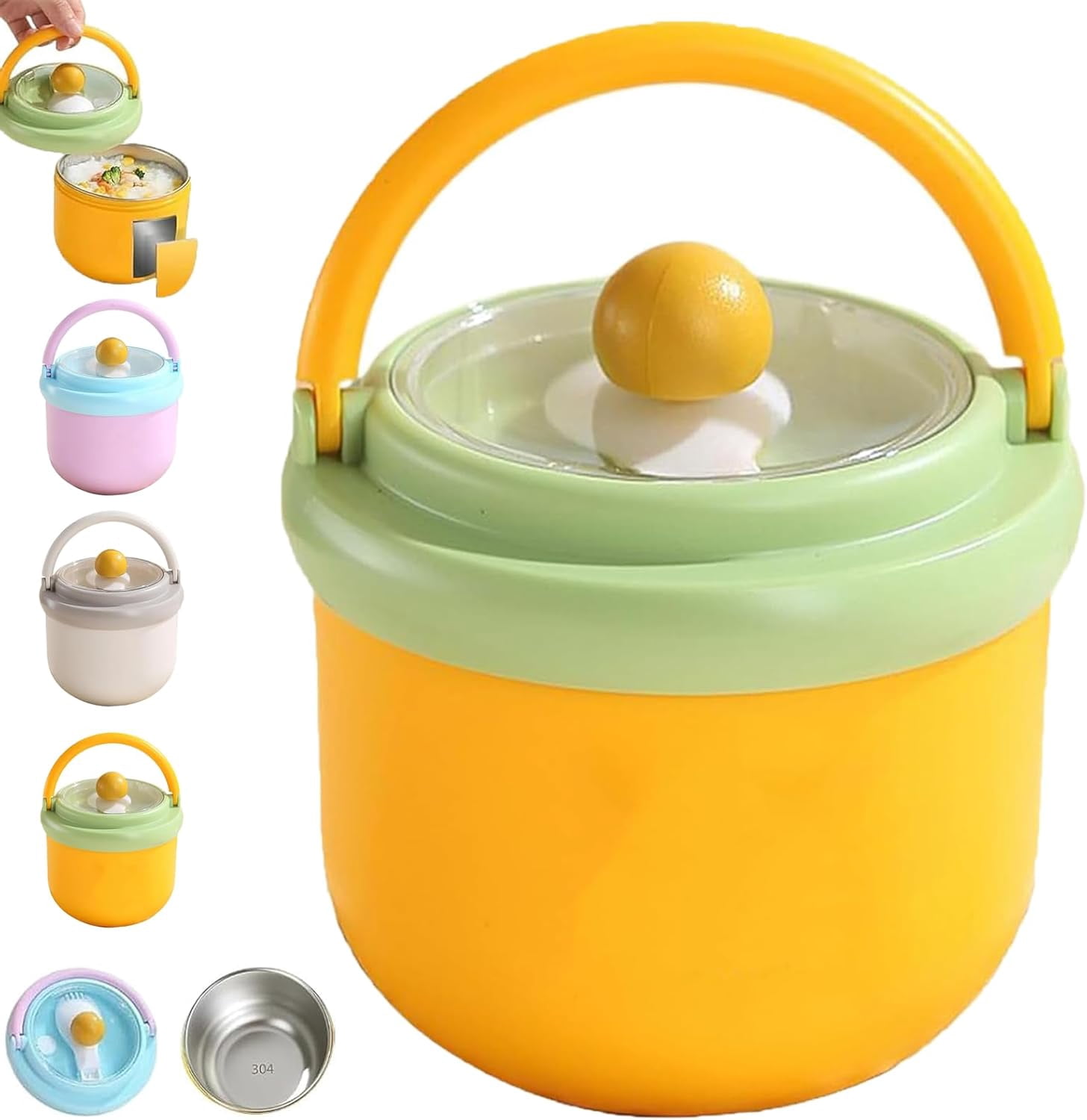 17oz Portable Lunch Food Jar with Handle, 304 Stainless Steel Leak ...