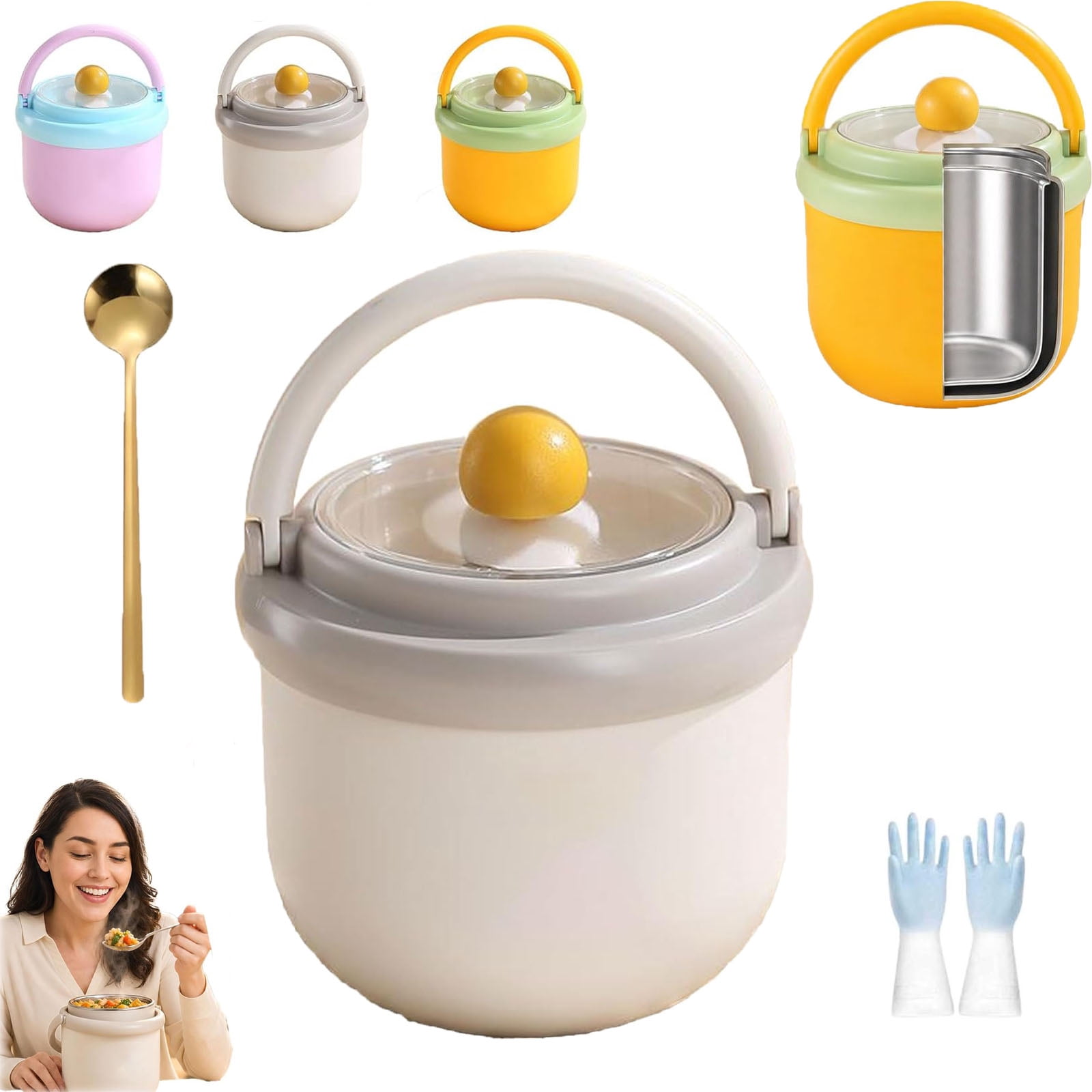 17oz Portable Lunch Food Jar with Handle, SUS 304 Stainless Steel ...
