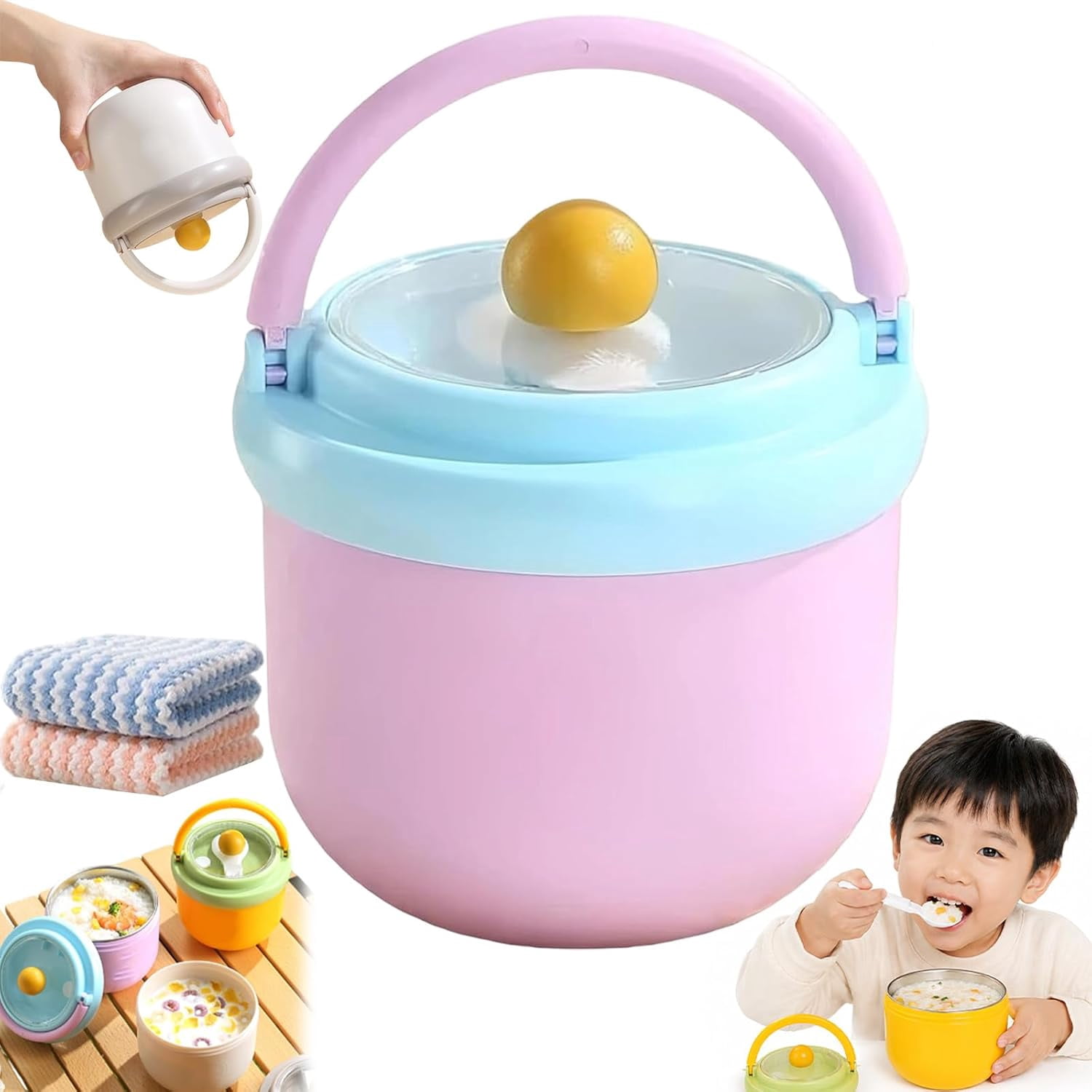 17oz Portable Lunch Food Jar with Handle, Stainless Steel Lunch Box ...