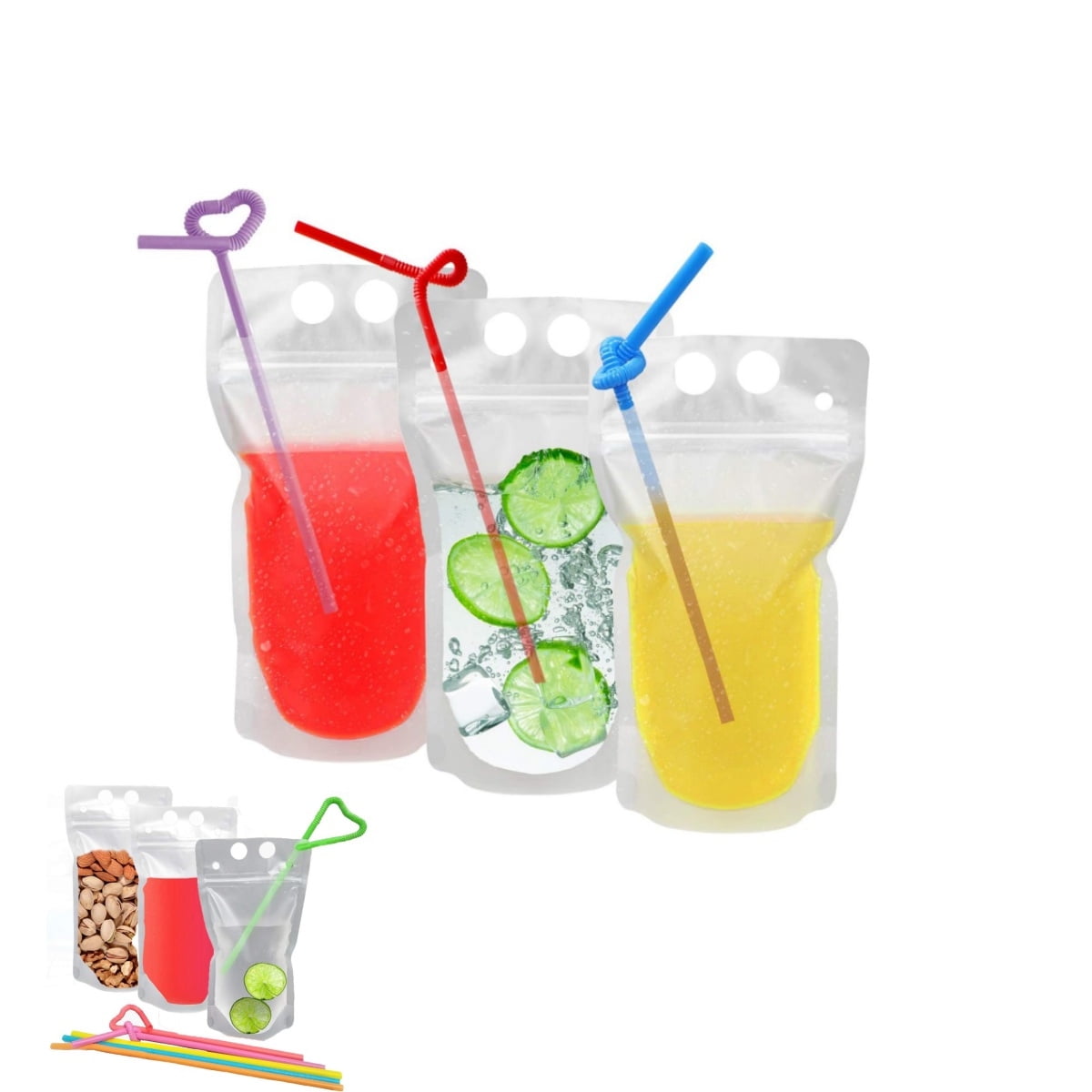 17oz Reclosable Zipper Smoothie Bags,QZS Durable Plastic Juice Pouches ...