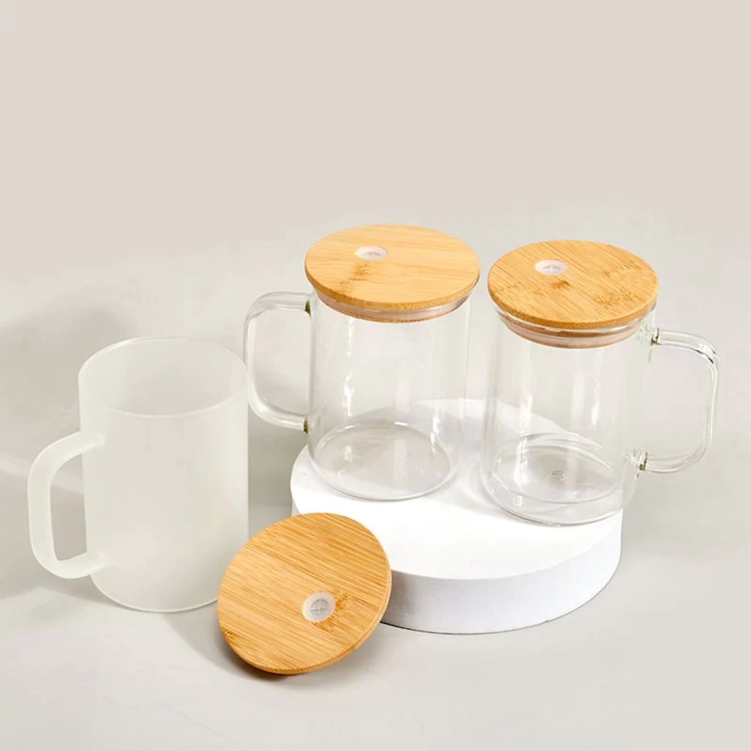 17oz Sublimation Glass Mug With Bamboo Lid and Straw (Clear or Frosted ...