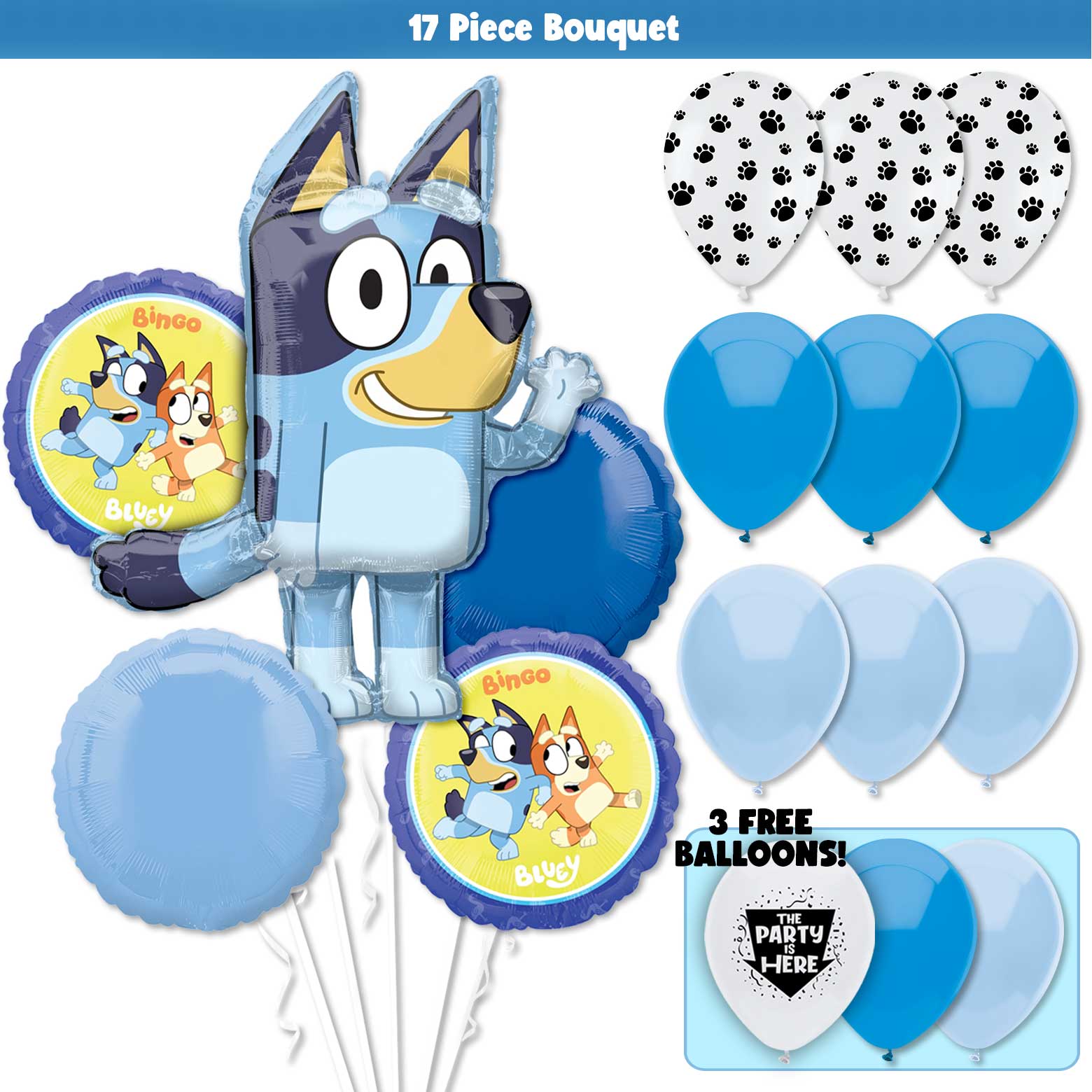 17pc Bluey Deluxe Balloon Bouquet - Quality Party Birthday Decoration ...