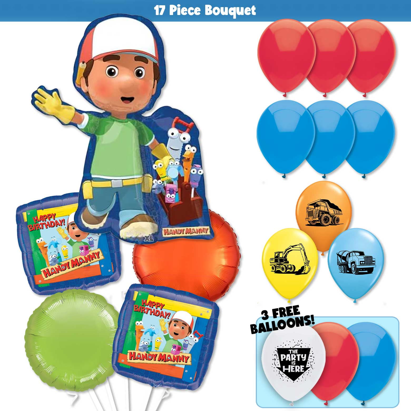 17pc Handy Manny Happy Birthday Deluxe Balloon Bouquet - Quality Party ...