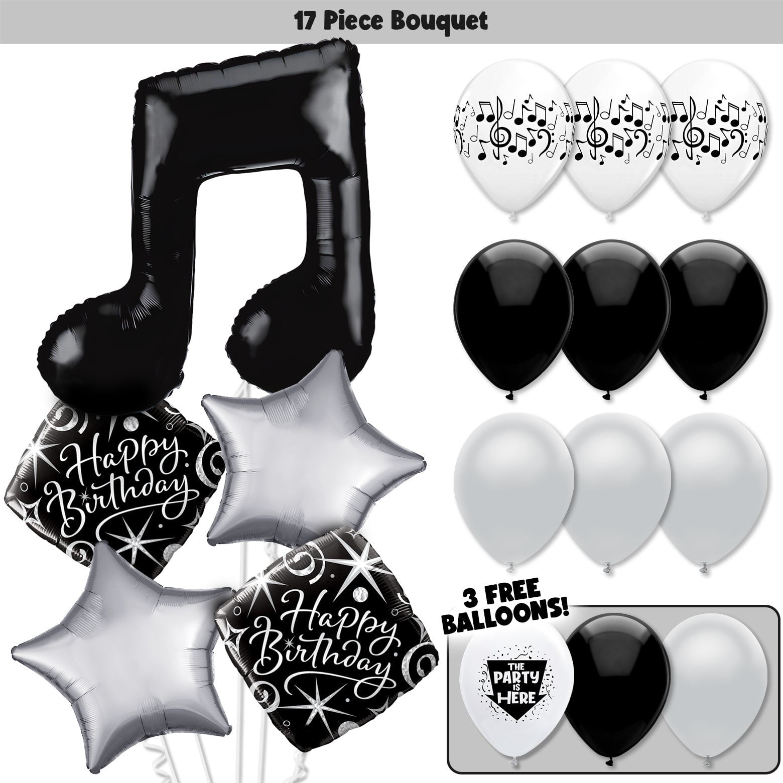 17pc Music Theme Birthday Balloons with Music Note Balloon Bouquet Kit ...