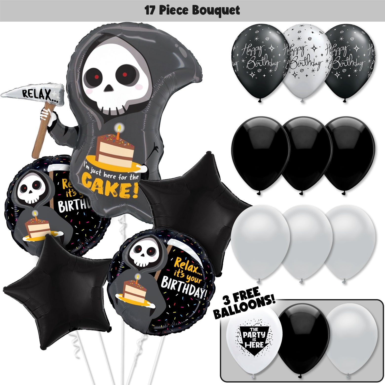 17pc Over the Hill Balloons Grim Reaper Balloon Bouquet Kit - Funny ...