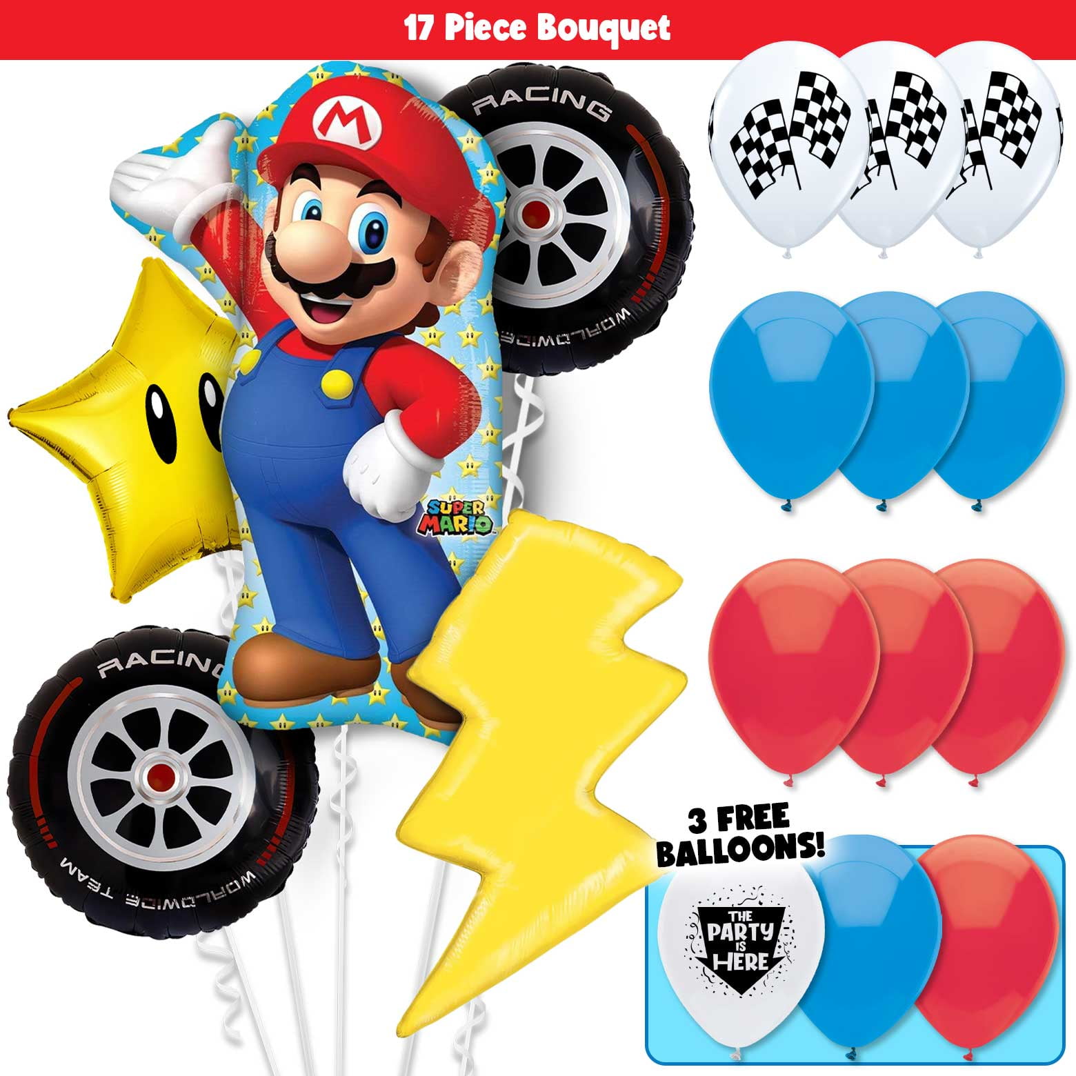 17pc Super Mario Kart Racing Deluxe Balloons Kit for Kids Birthday ...
