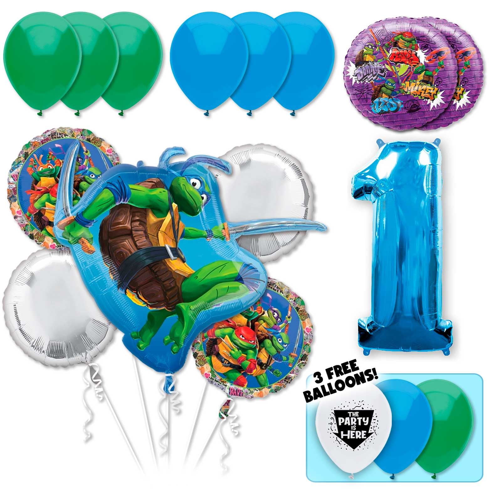 17pc Teenage Mutant Ninja Turtles Balloon Kit with 42” Blue Number 1 ...