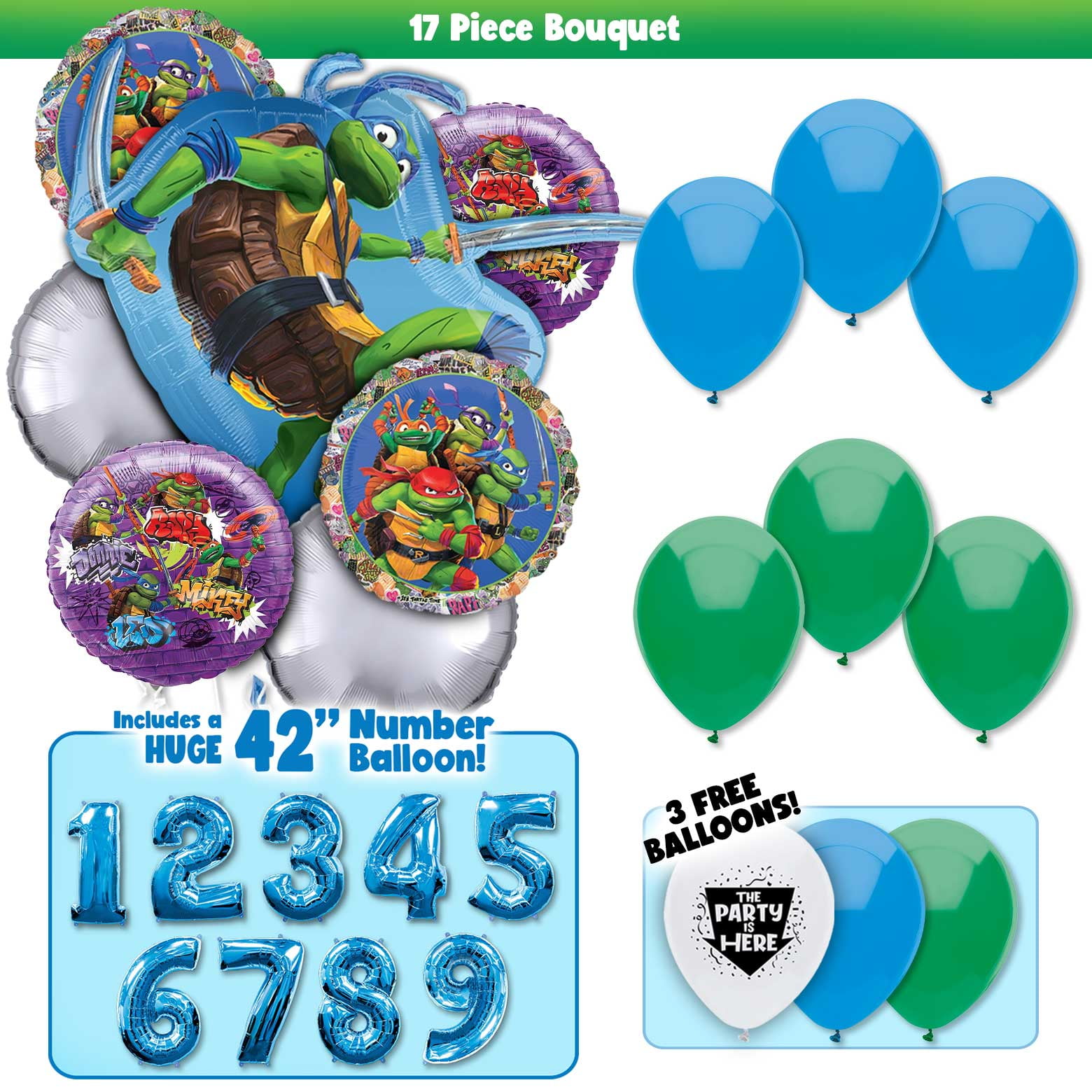 17pc TMNT Balloons Teenage Mutant Ninja Turtles Deluxe Balloon Bouquet ...