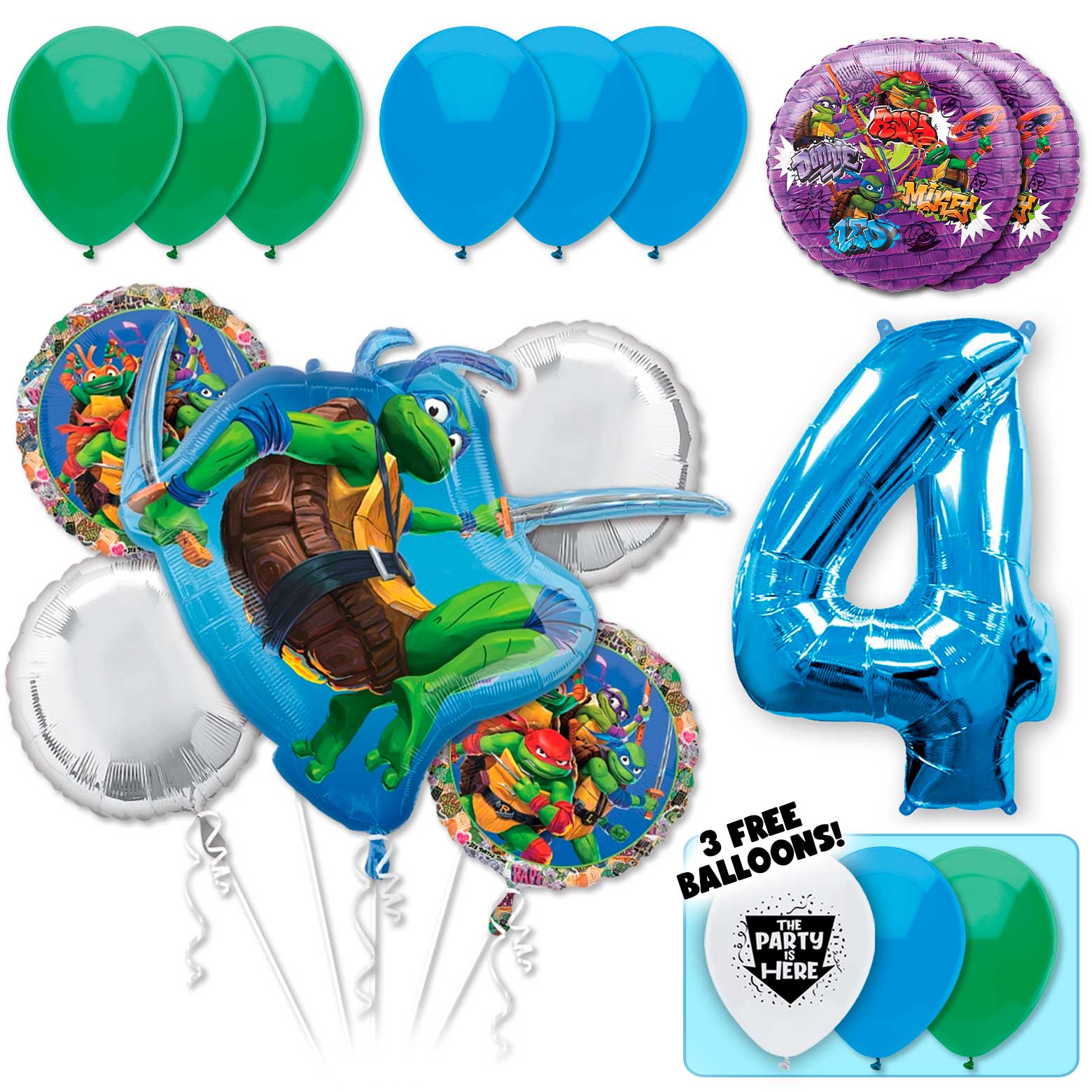 17pc Teenage Mutant Ninja Turtles Balloon Kit with 42” Blue Number 4 ...