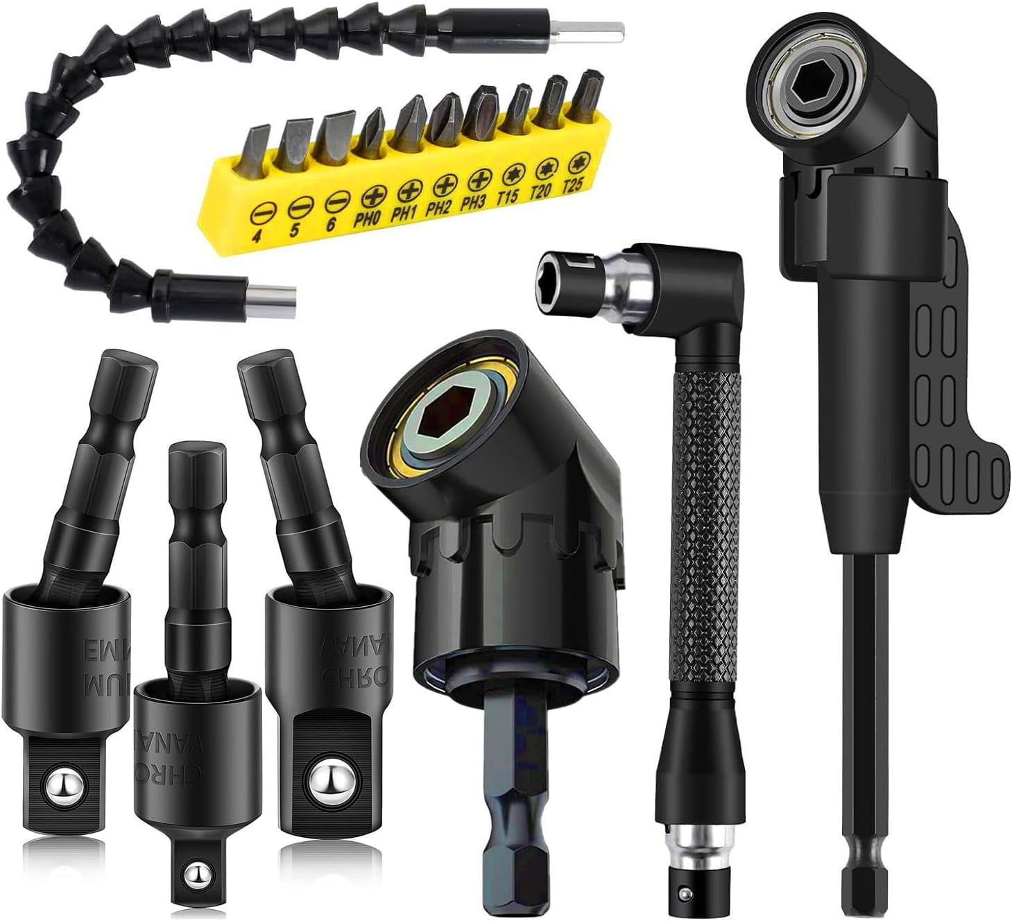 17pcs Flexible Drill Bit Extension, Include 3pcs Rotatable Socket Adapter 2pcs Hex Shank 105 ...