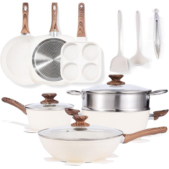 17pcs Pots and Pans Set, Nonstick and Non-Toxic Cookware Set with Stay ...