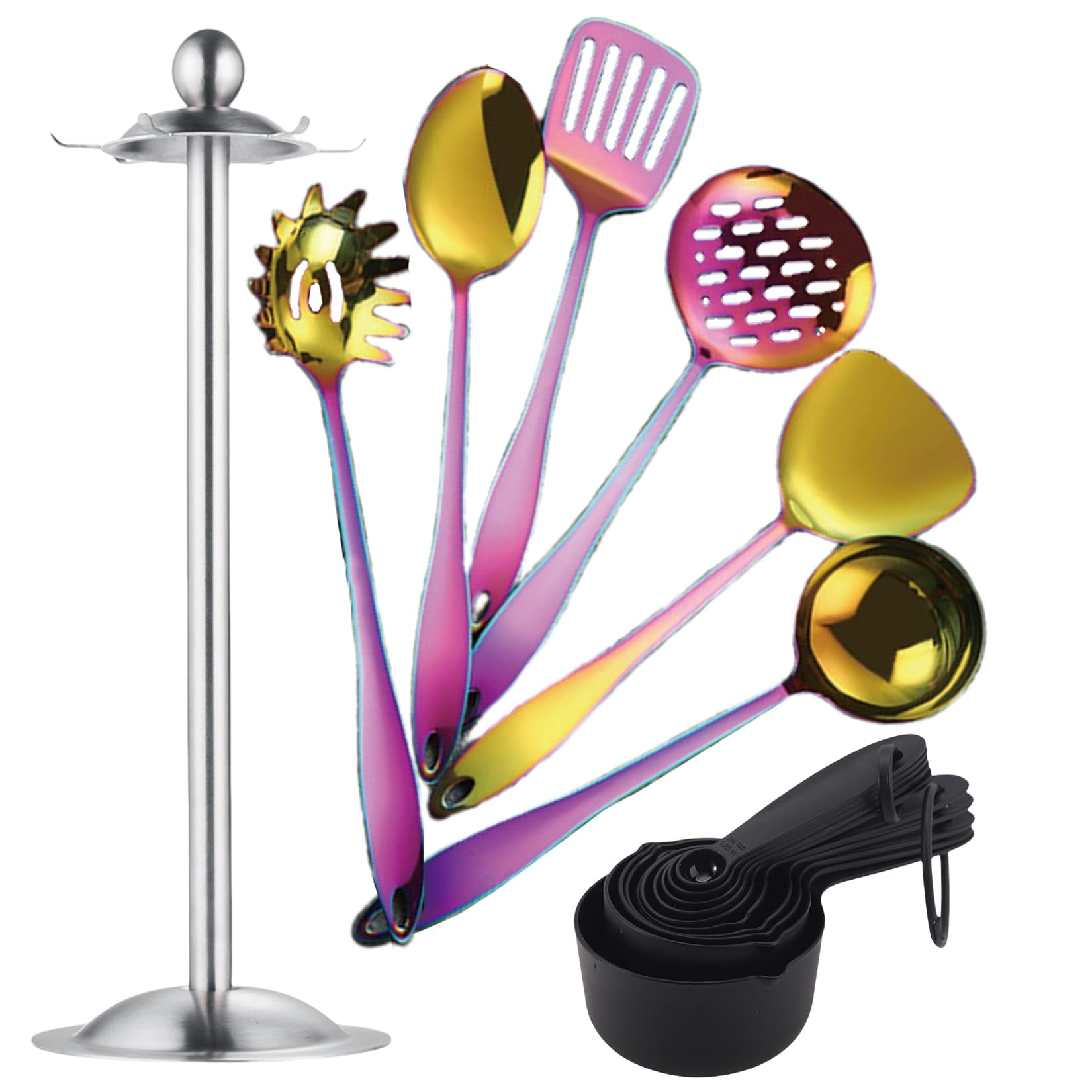 17pcs Stainless Steel Cooking Utensils Set, Rainbow Kitchen Utensils ...