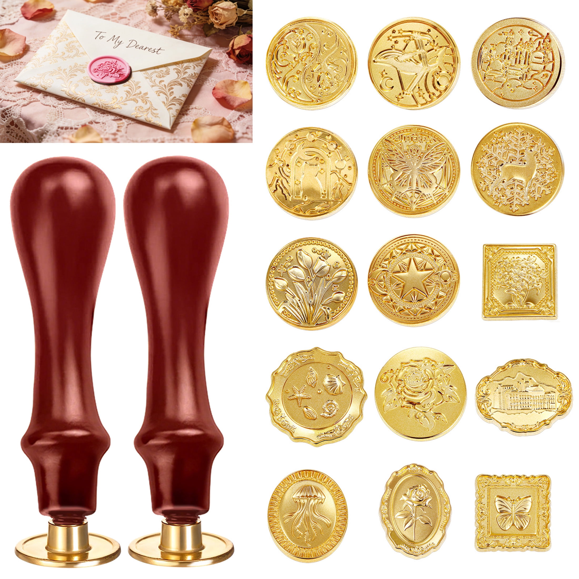 17pcs Wax Seal Stamp Kit, TSV Vintage Classic Sealing Wax Stamp Heads ...