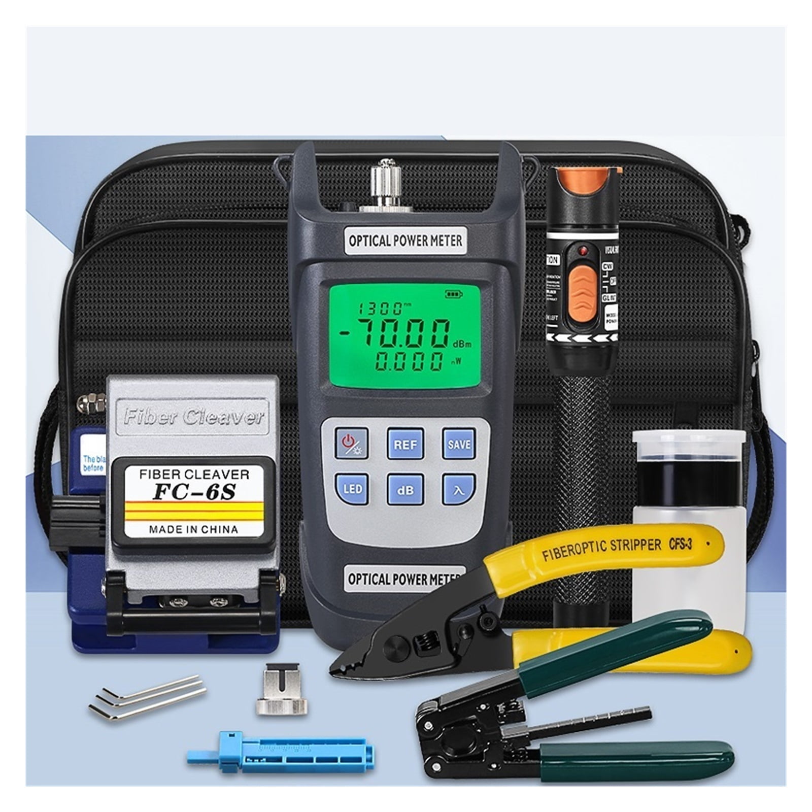 17pcs/set FTTH Fiber Optic Tool Kit With FC-6S Fiber Cleaver -50~+26dBm ...