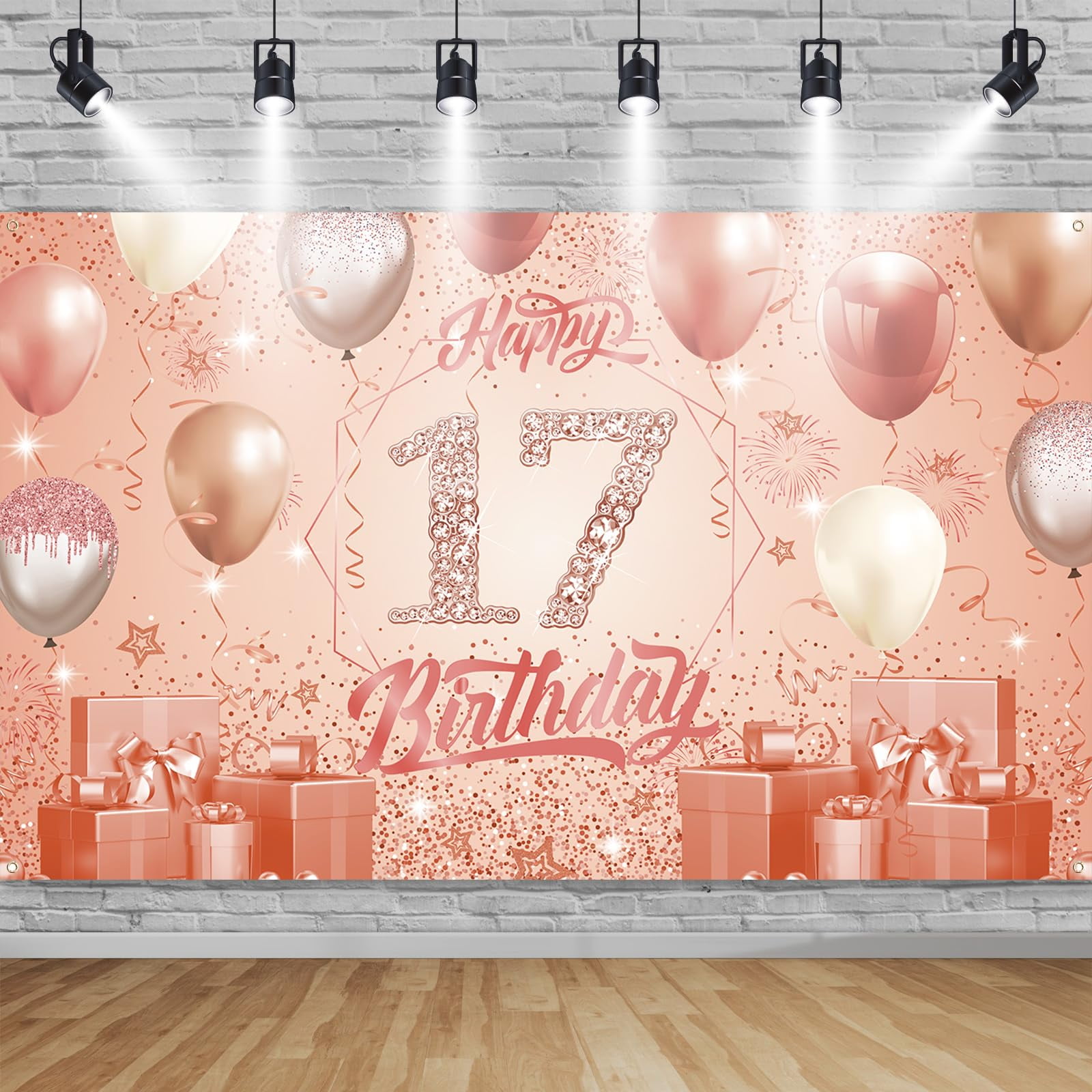 17th Birthday CM31 Decorations Rosegold, 17th Backdrop Banner ...