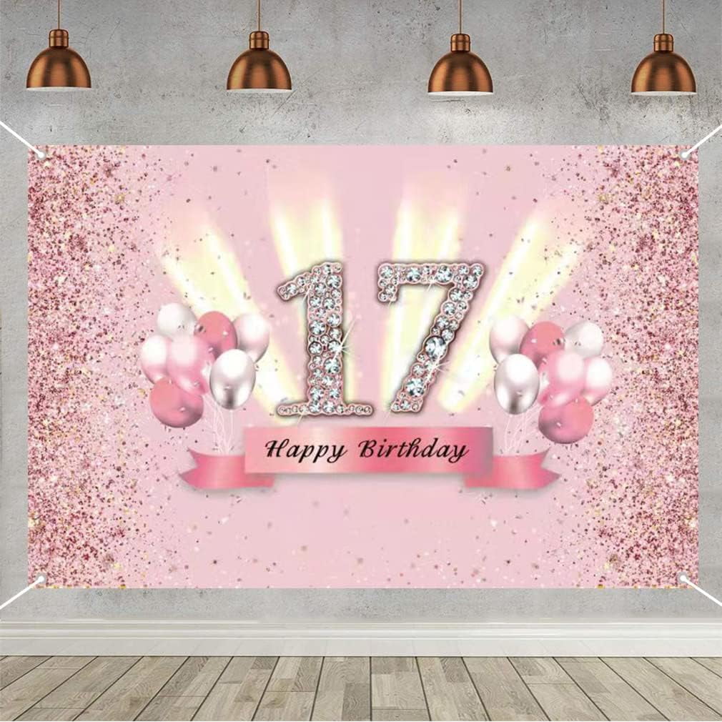 17th Birthday Decorations for Girls Happy Birthday Backdrop Banner ...