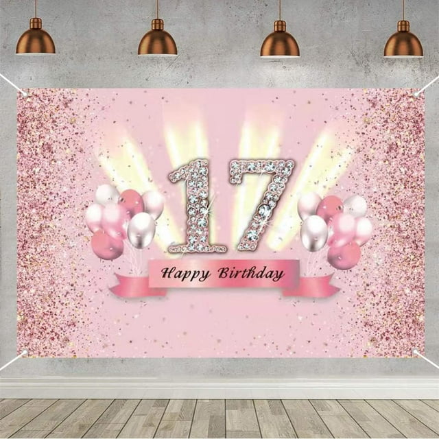 17th Birthday Decorations for Girls Happy Birthday Backdrop Banner ...