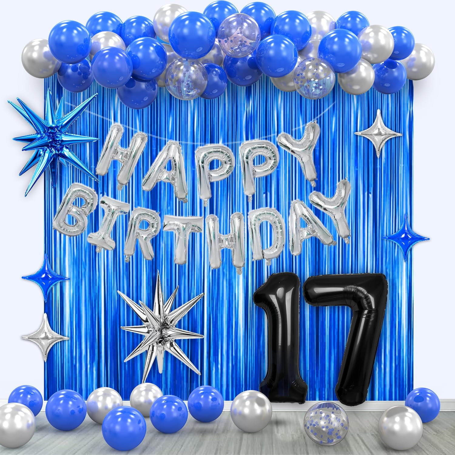 17th Birthday Party Decorations for Boys Men, Navy Blue Silver Black ...