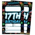 17th Birthday Party Invitations for Boys Girls, Blue Glitter Graffiti ...