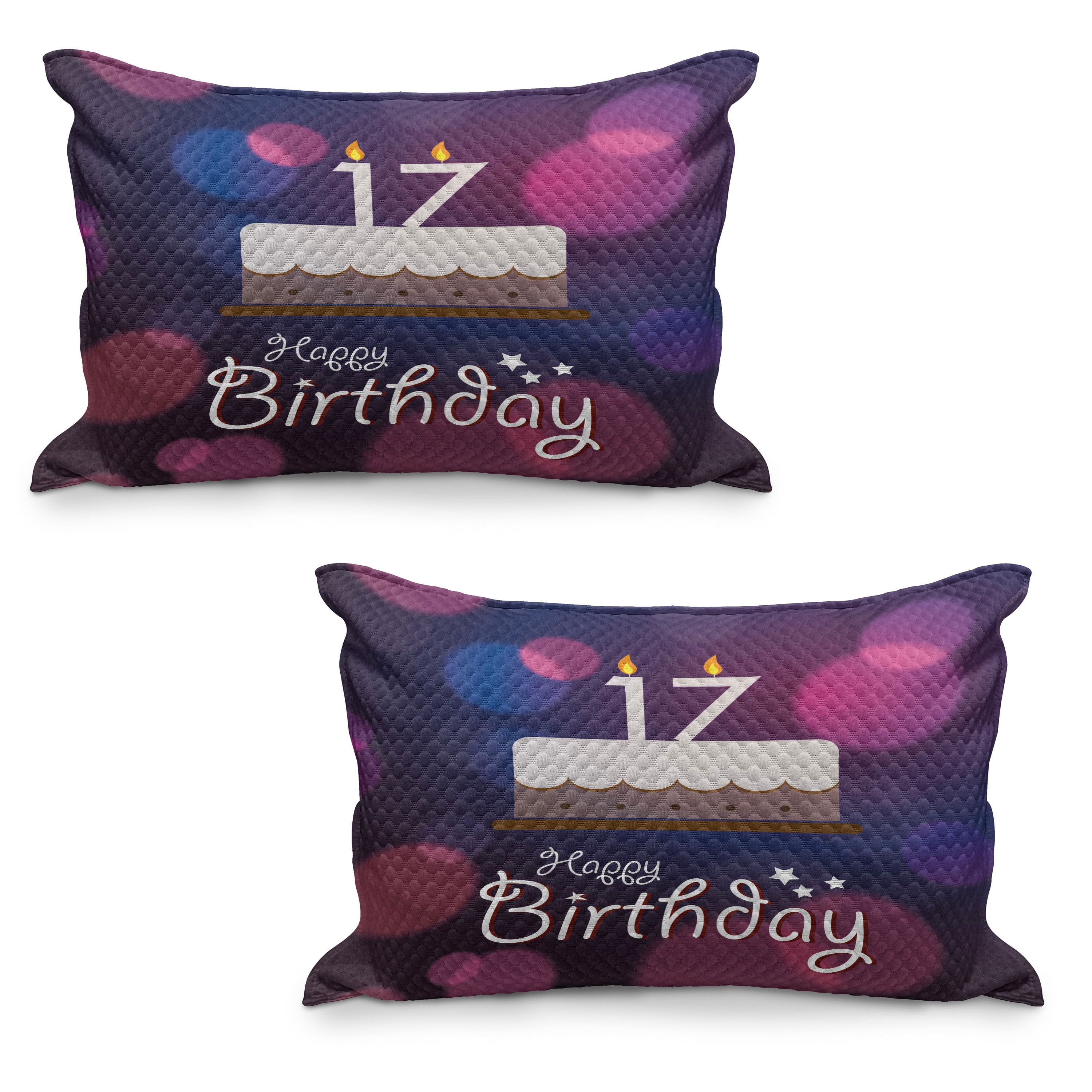 17th Birthday Quilted Pillowcover Set of 2, 17 Party Cake with Abstract ...