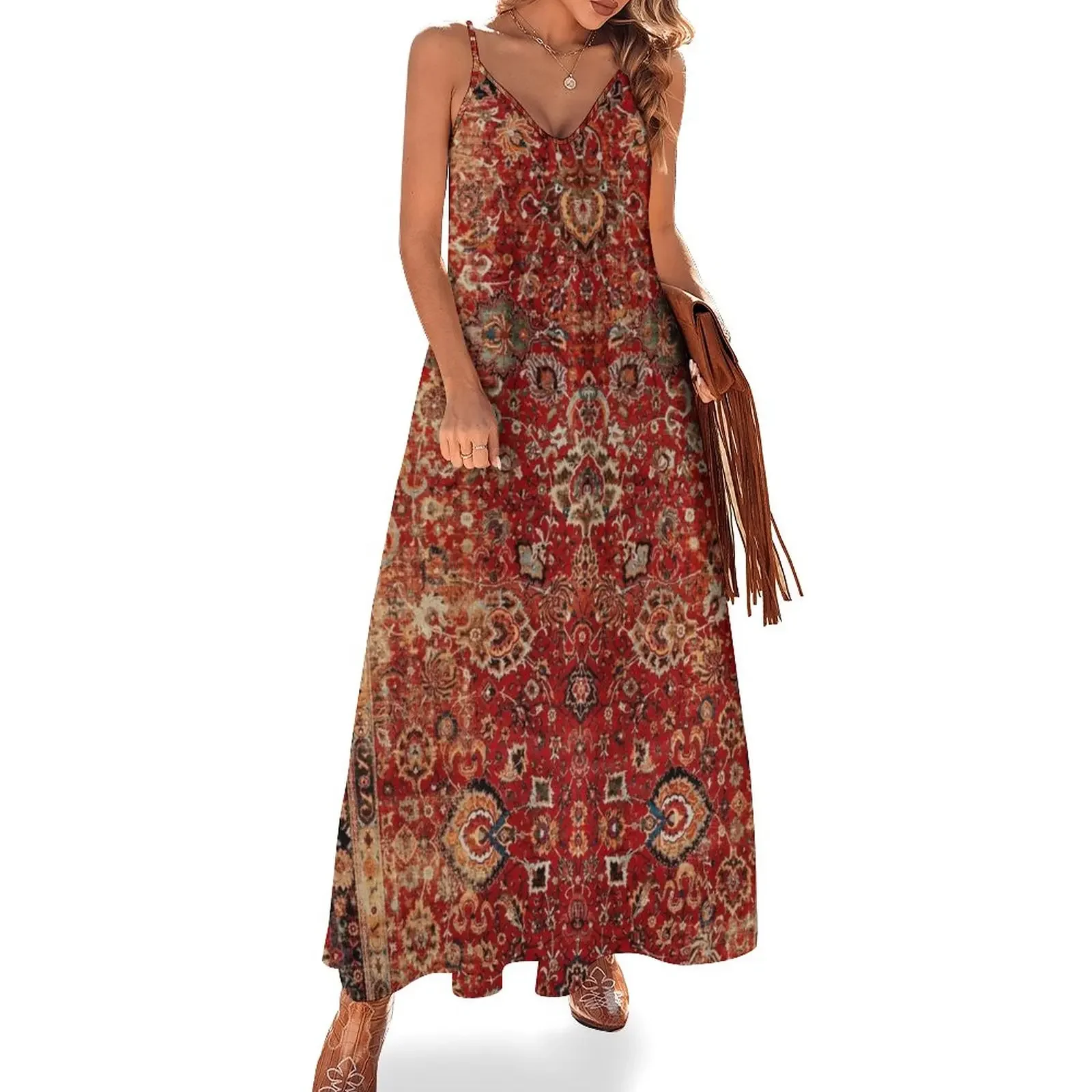 17th Century Afghanistan Rug Print Sleeveless Dress dress for women ...