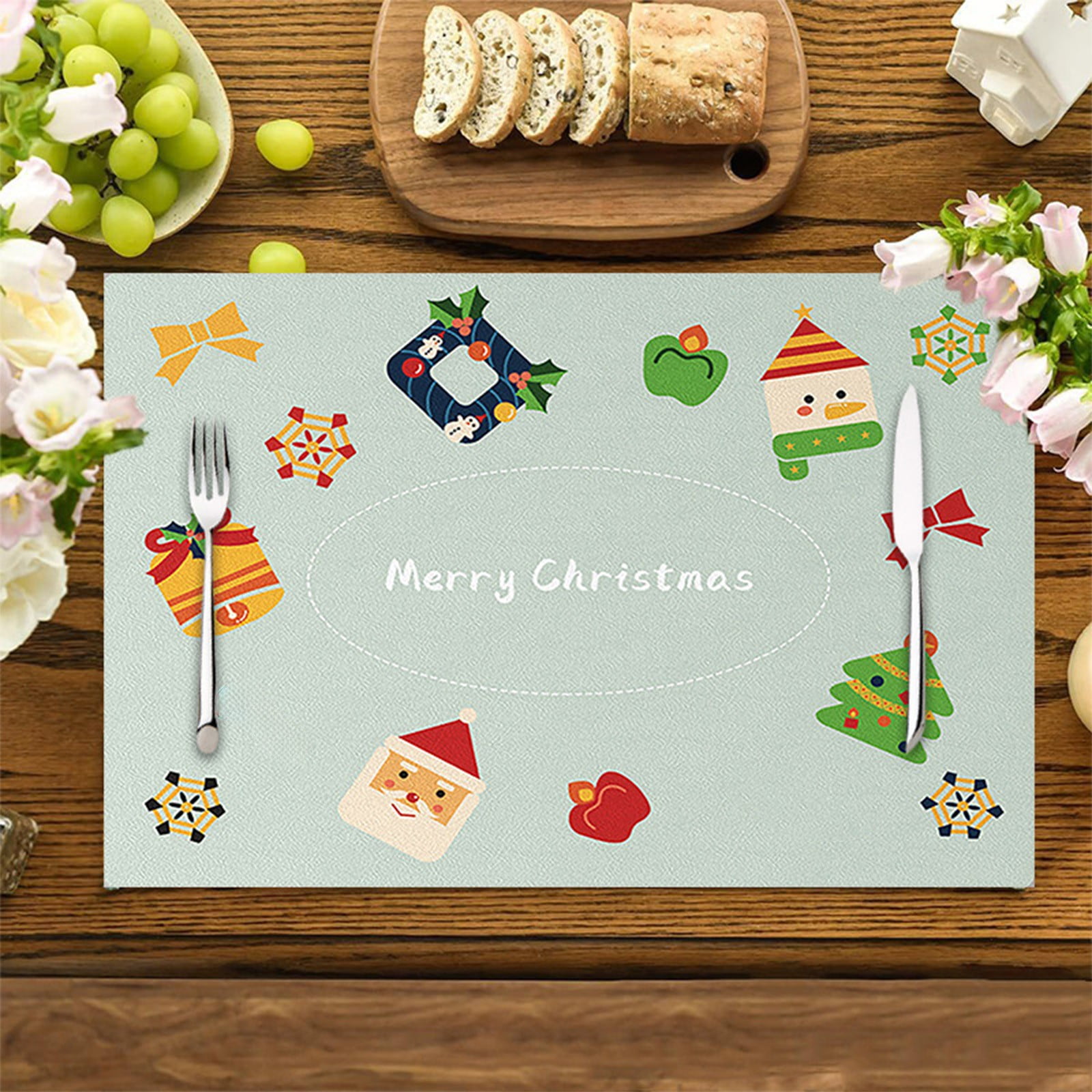 17x13 Inch Linen Christmas Placemat Set - Reversible Holiday Table ...