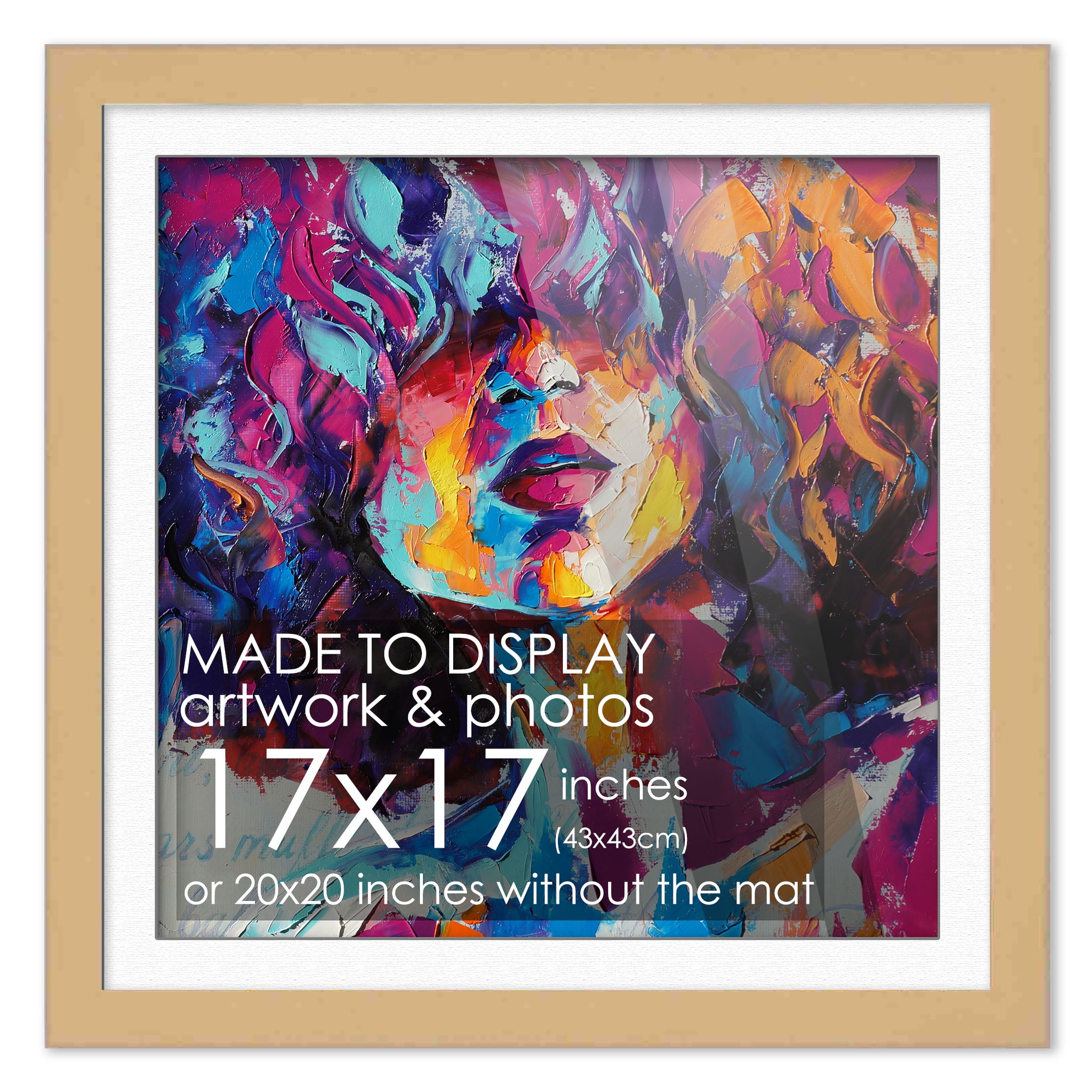 17x17 Frame Natural With White Picture Mat For 17x17 Print - Or 20x20 ...