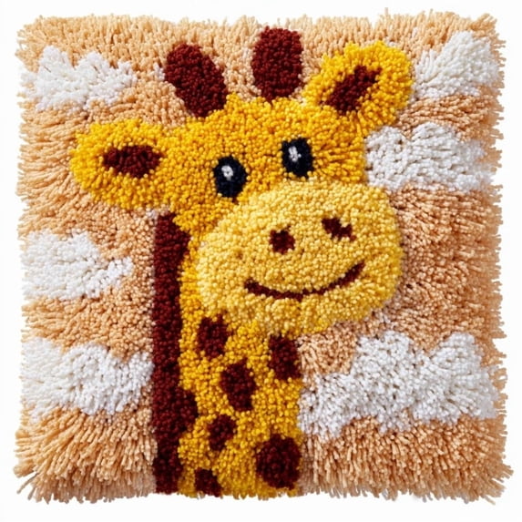 17x17 Inch Latch Hook Pillow Kit,Animal giraffe Color Printed Canvas ...