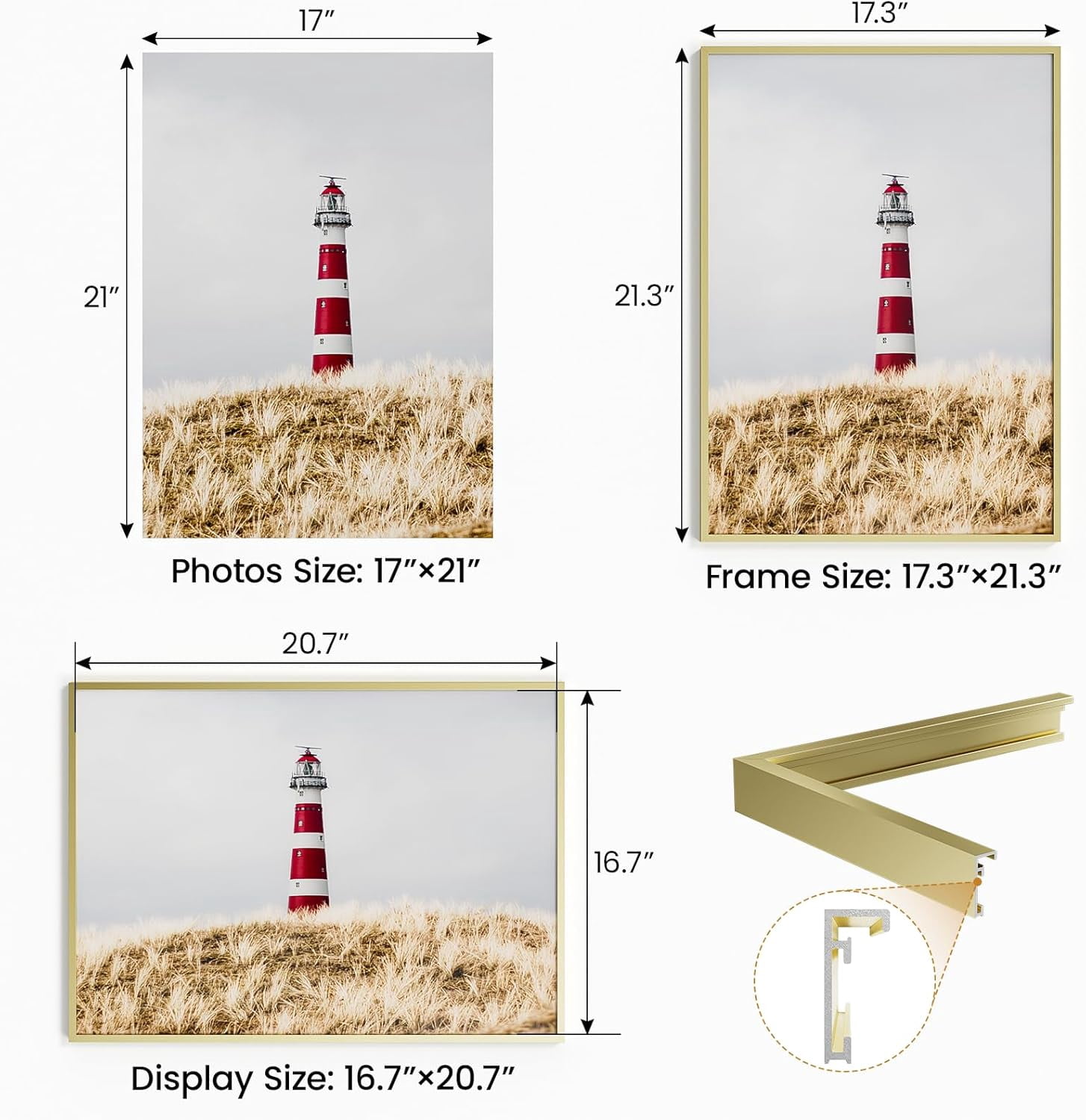 17x21 Aluminum Metal Picture Frame, Tempered Glass Gold Photo Frame ...