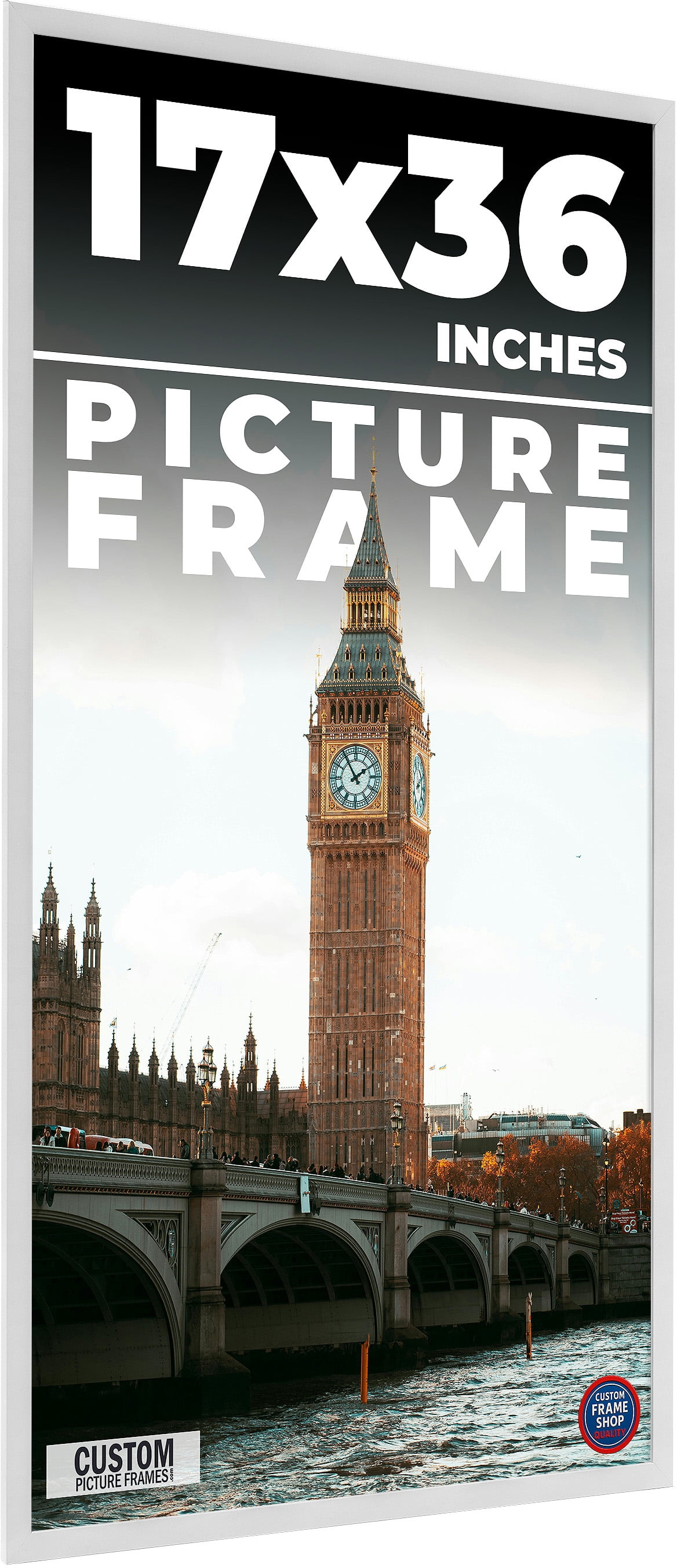 17x36 Frame White Solid Wood Picture Frame Includes UV Acrylic Shatter ...