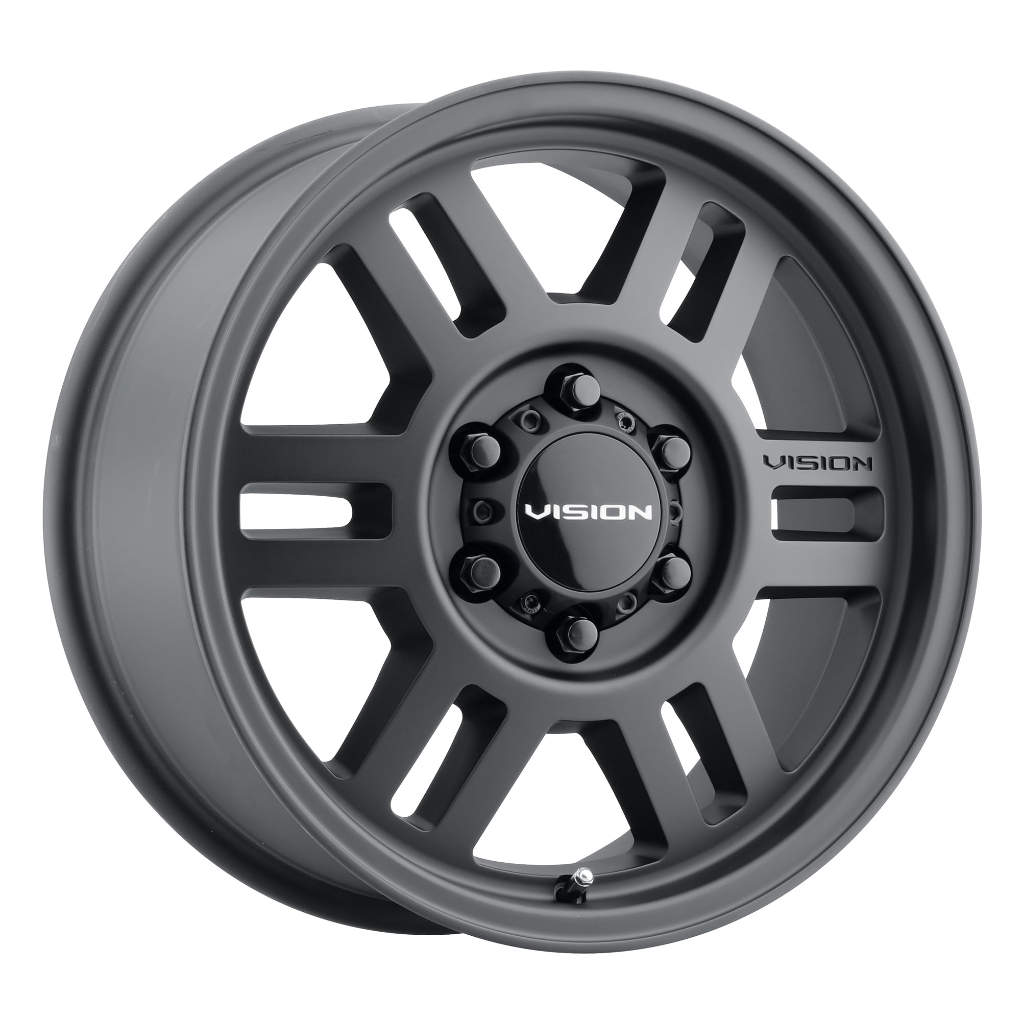 17x6.5 Vision 408 Manx 2 Dually Front Satin Black Wheel 8x210 (121.35mm ...