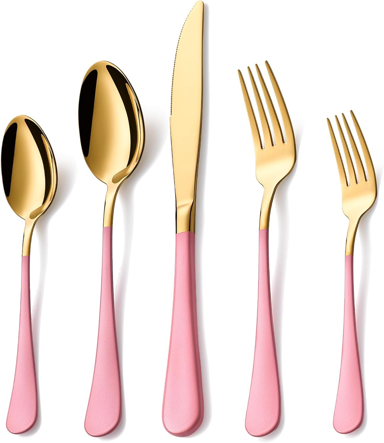 18/0 20 Piece Gold and Pink Flatware Utensil Set for 4, Includes Dinner Knife, Dinner Forks ...