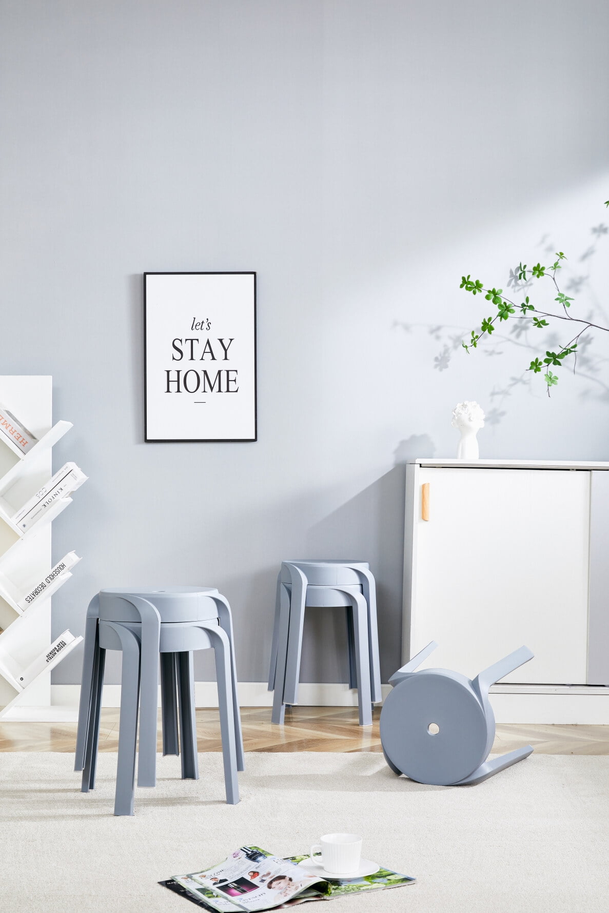 18.1 Inch Height 6 Pack Stackable Plastic Stool with Smoothly Square ...