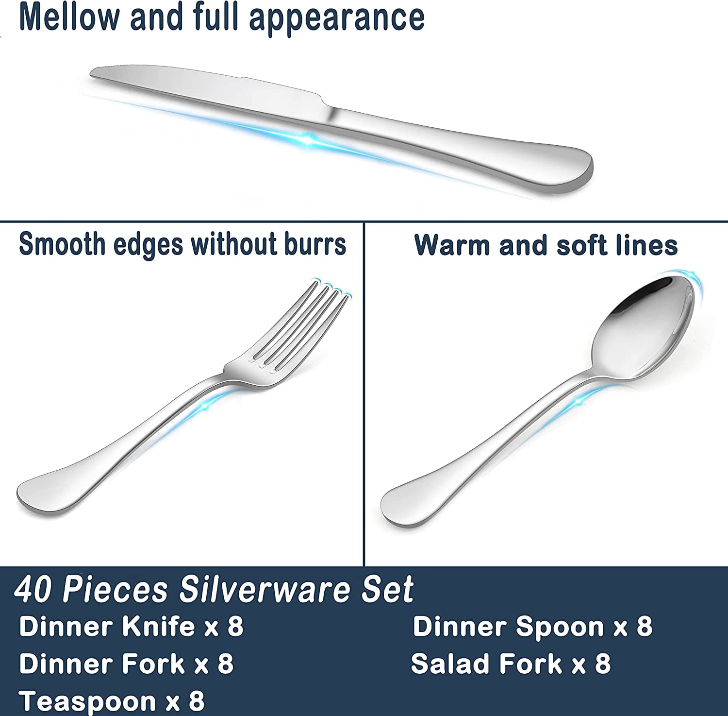 18/10 Silverware Set, 40-Piece Stainless Steel Flatware Service for 8 ...
