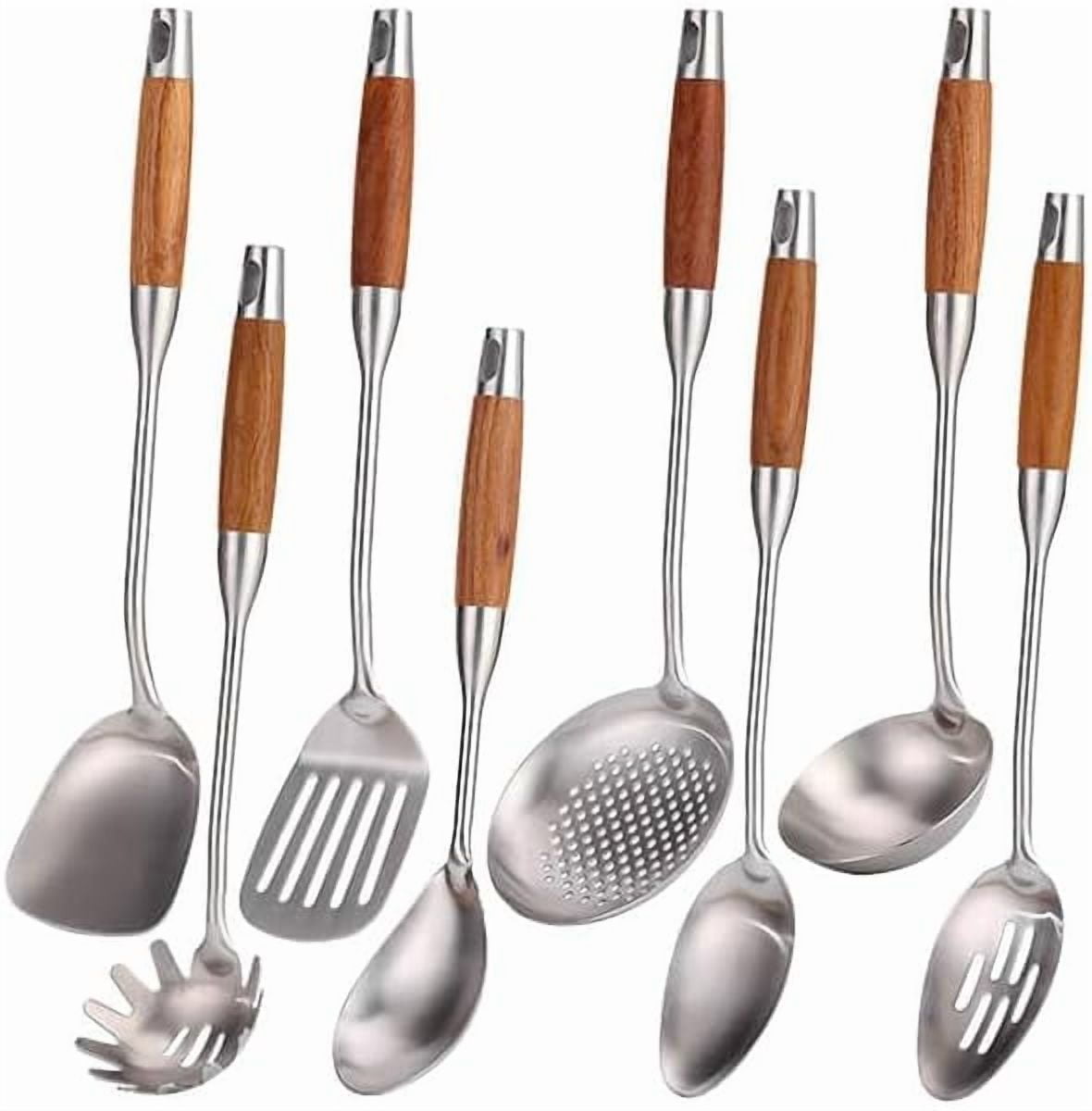 18/10 Stainless Kitchen Utensils Set with Handle - 15" Cooking Tools ...