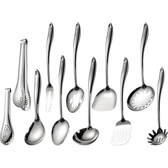 18/10 Stainless Steel Cooking Utensils Set, 11 PCS Long Large Metal ...