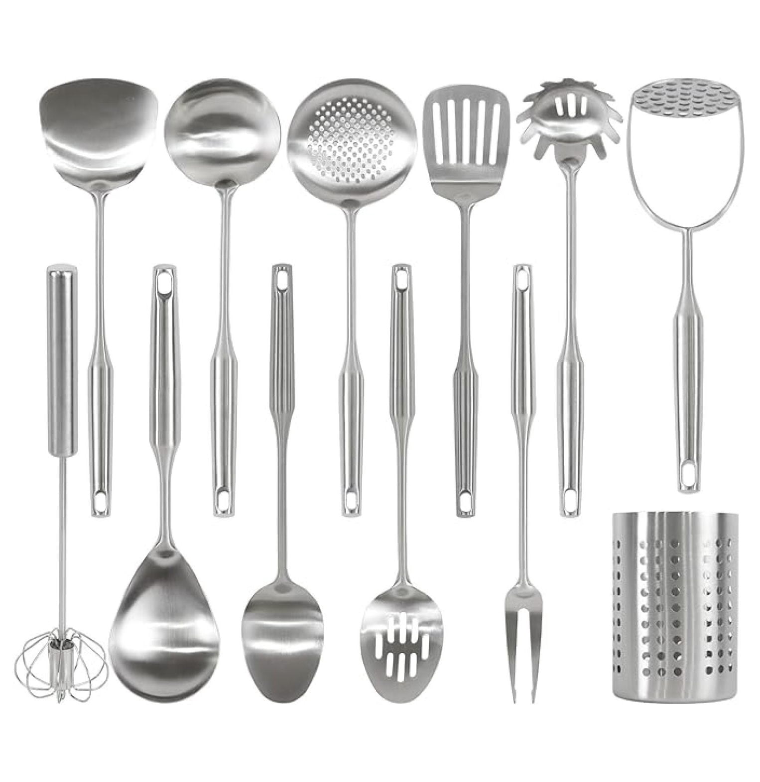 18/10 Stainless Steel Cooking Utensils Set with Holder, 12 PC Metal ...