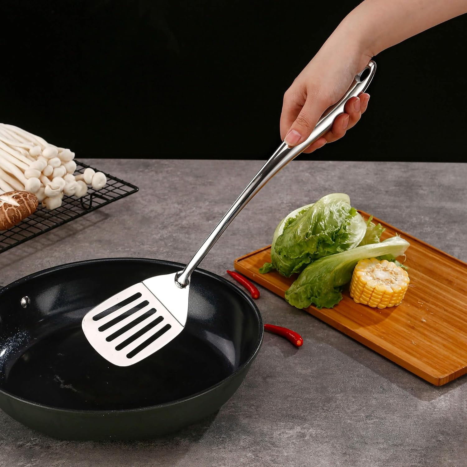 18/10 Stainless Steel Cooking Utensils Set with Holder, 7-Pieces All ...