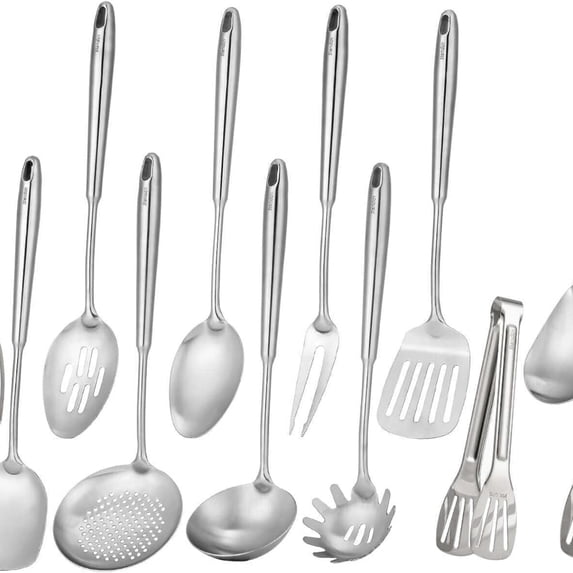 18/10 Stainless Steel Kitchen Utensils Set - 12 PCS All Metal Cooking ...