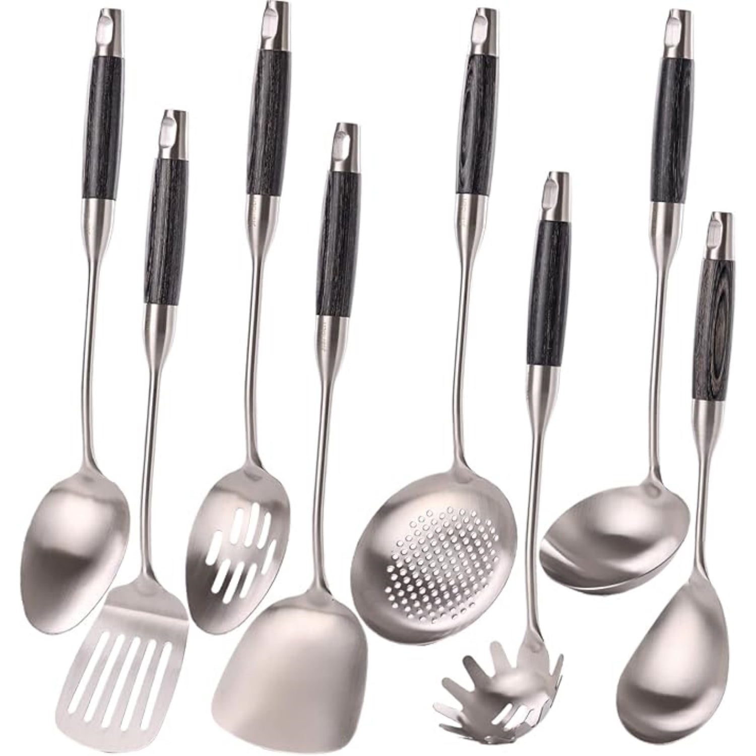 18/10 Stainless Steel Kitchen Utensils Set with Wooden Handle, 8Pcs 15 ...