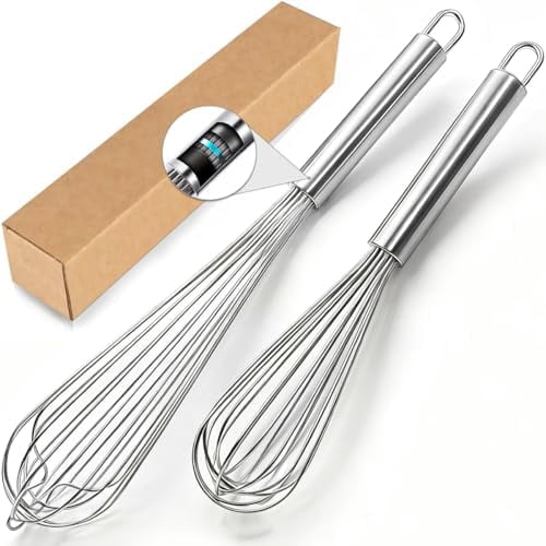 18/10 Stainless Steel Large Whisk Set of 2, 15.5 inch Heavy Duty Long ...