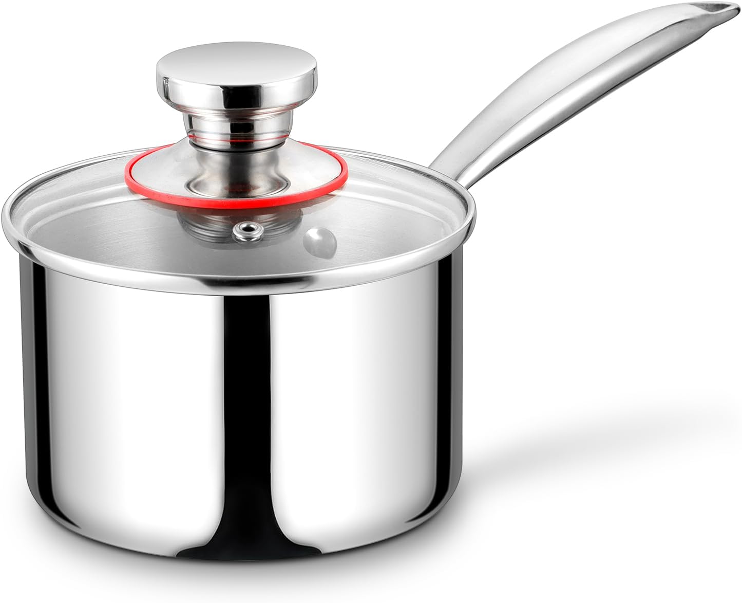 18/10 Stainless Steel Saucepan with Lid, Tri-Ply Sauce Pan with Handle ...