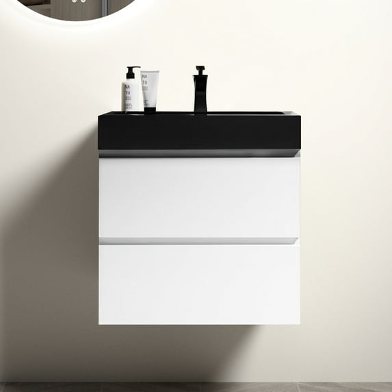18.10 in Wide, 25.20 in High White Bathroom Vanity with Black Sink ...
