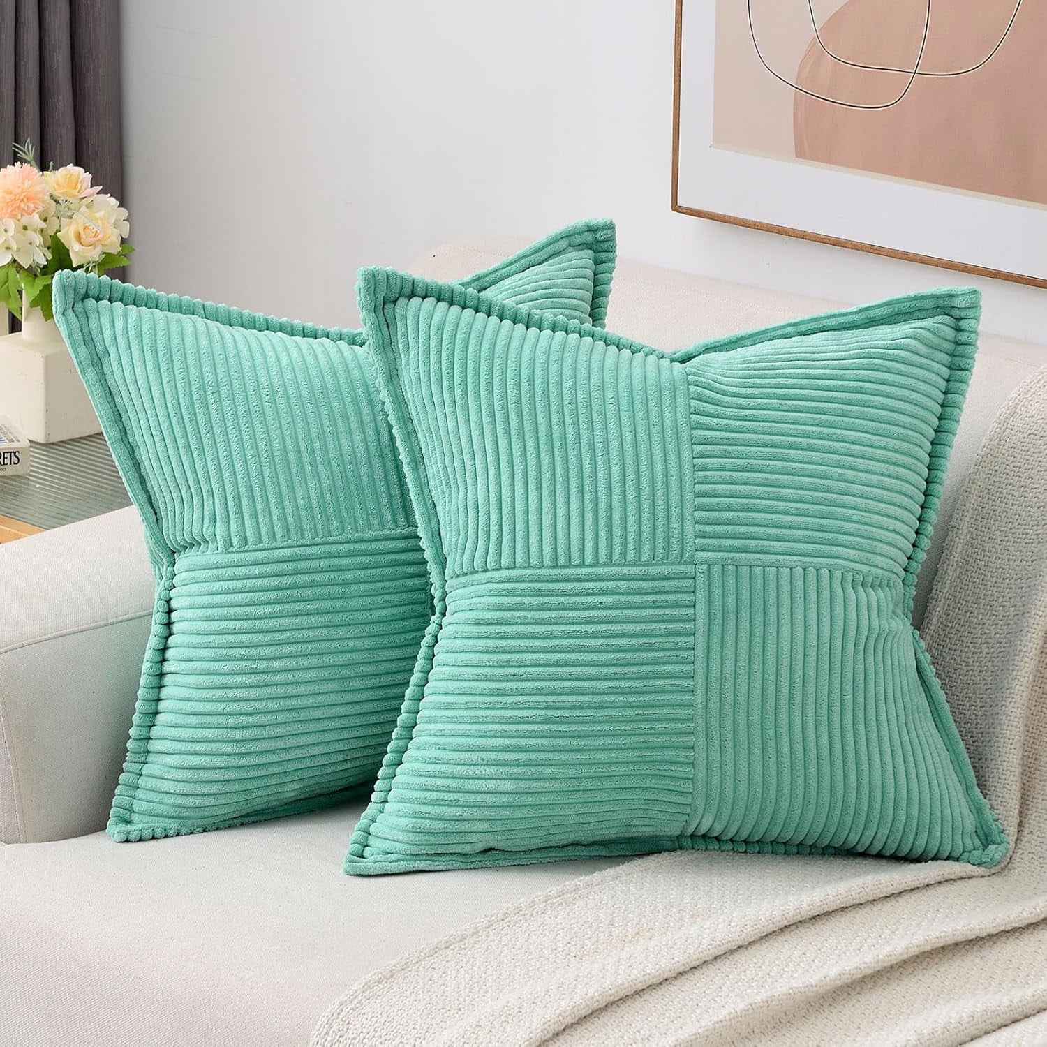 18×18 Inch Decorative Throw Pillow Cover Set, Soft Corduroy Fabric ...